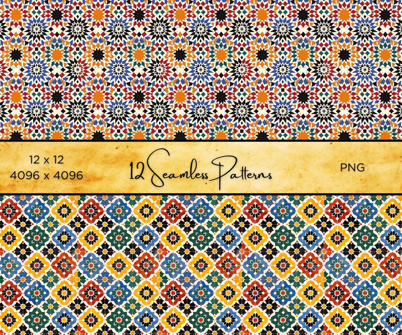 Vintage Moroccan Mosaic Digital Paper Pack, Rustic Mediterranean Tiles ...