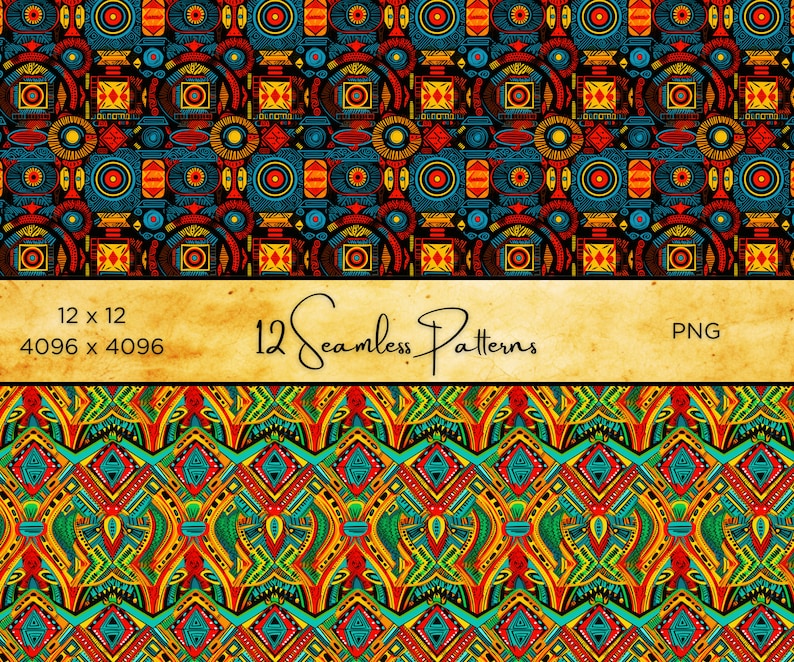 Ankara-inspired Afrocentric Design - 12 Vibrant African PNG Digital ...