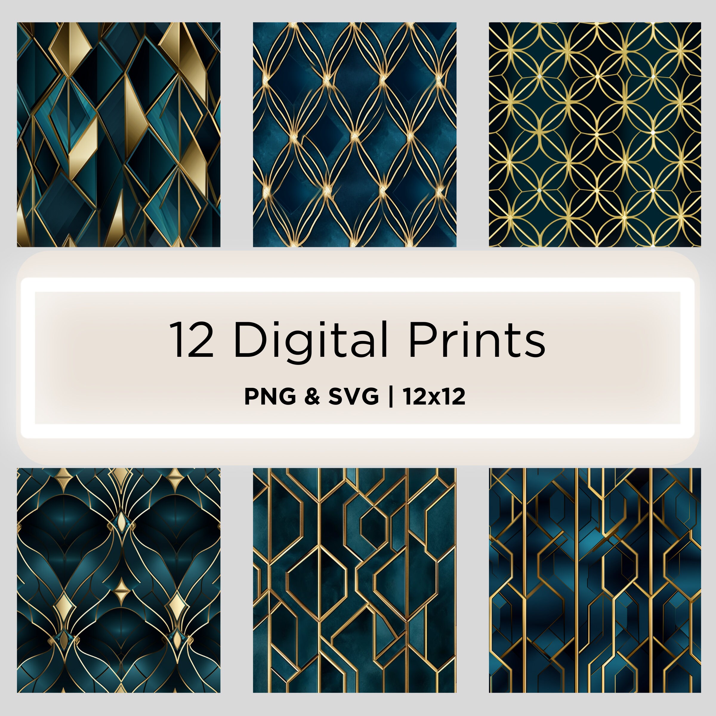 Art Deco Digital Patterns: Deco Gold Hexagon & Teardrop on Navy Blue ...