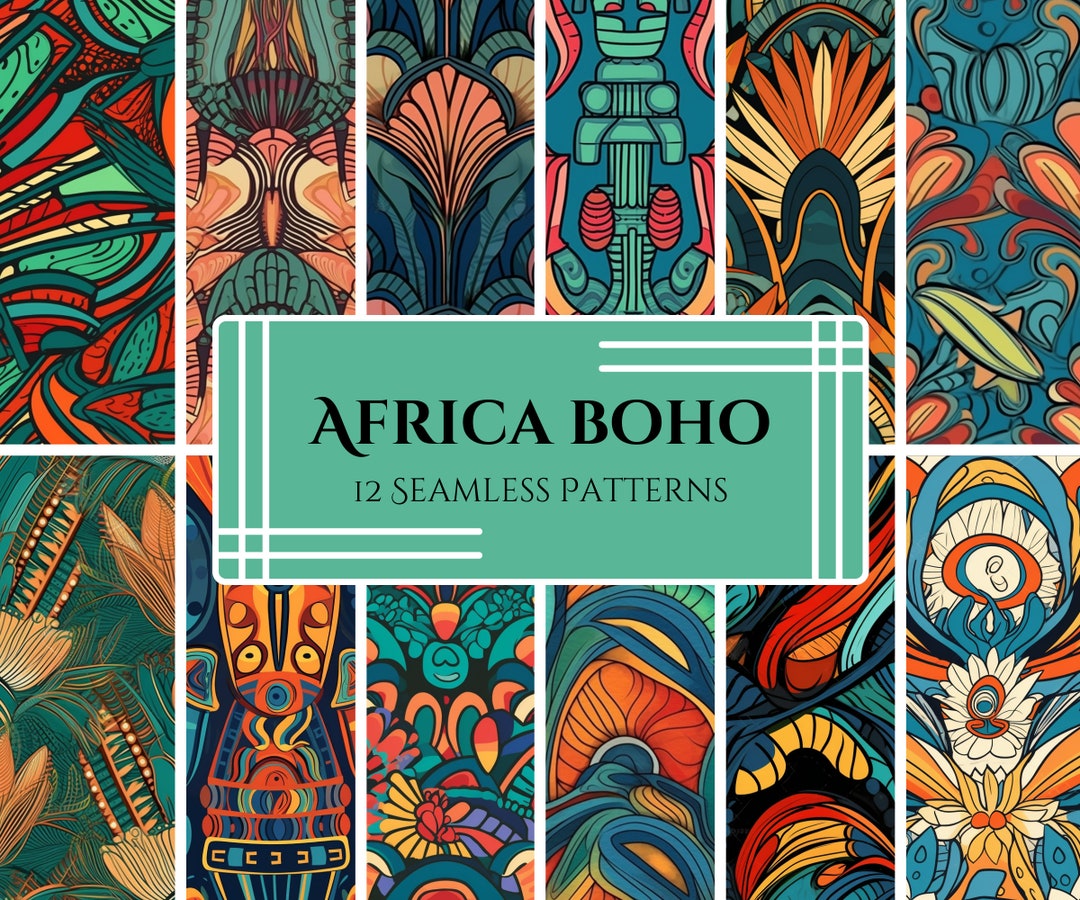 African-influenced Art Nouveau Digital Patterns - 12 Vibrant PNG ...