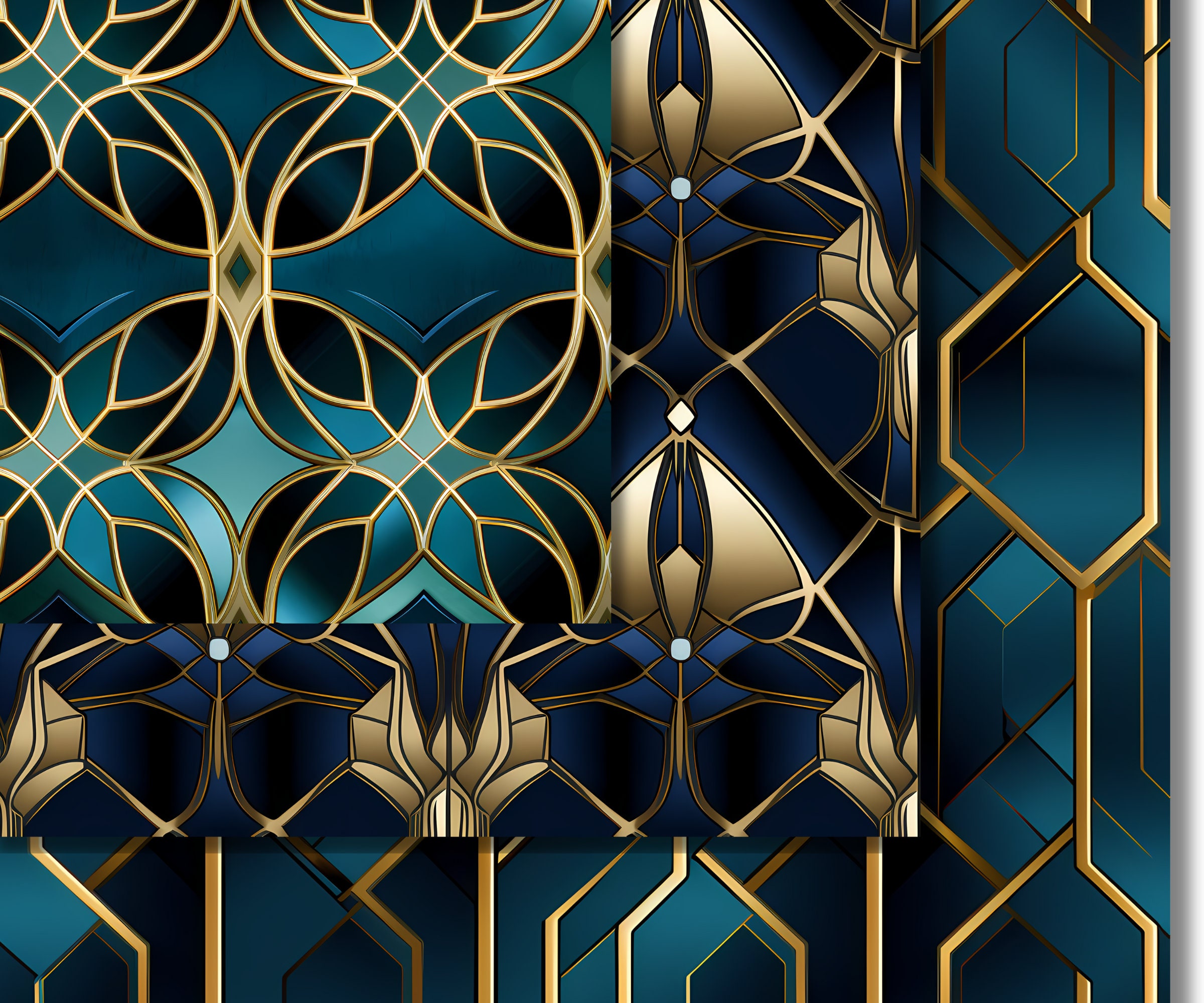 Art Deco Digital Patterns: Deco Gold Hexagon & Teardrop on Navy Blue ...