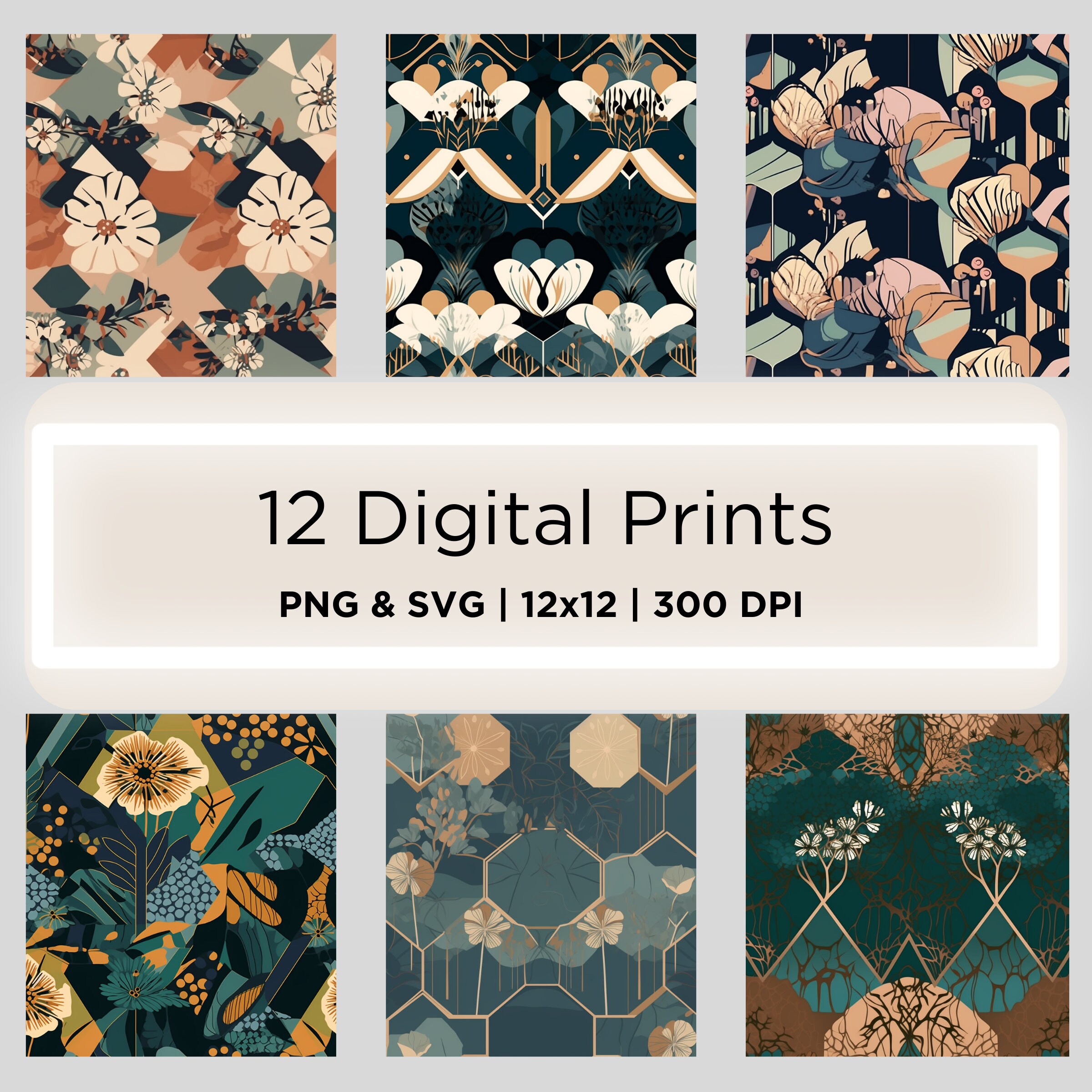 Stylized Botanical Geometry Patterns Simplified Art Nouveau - Etsy