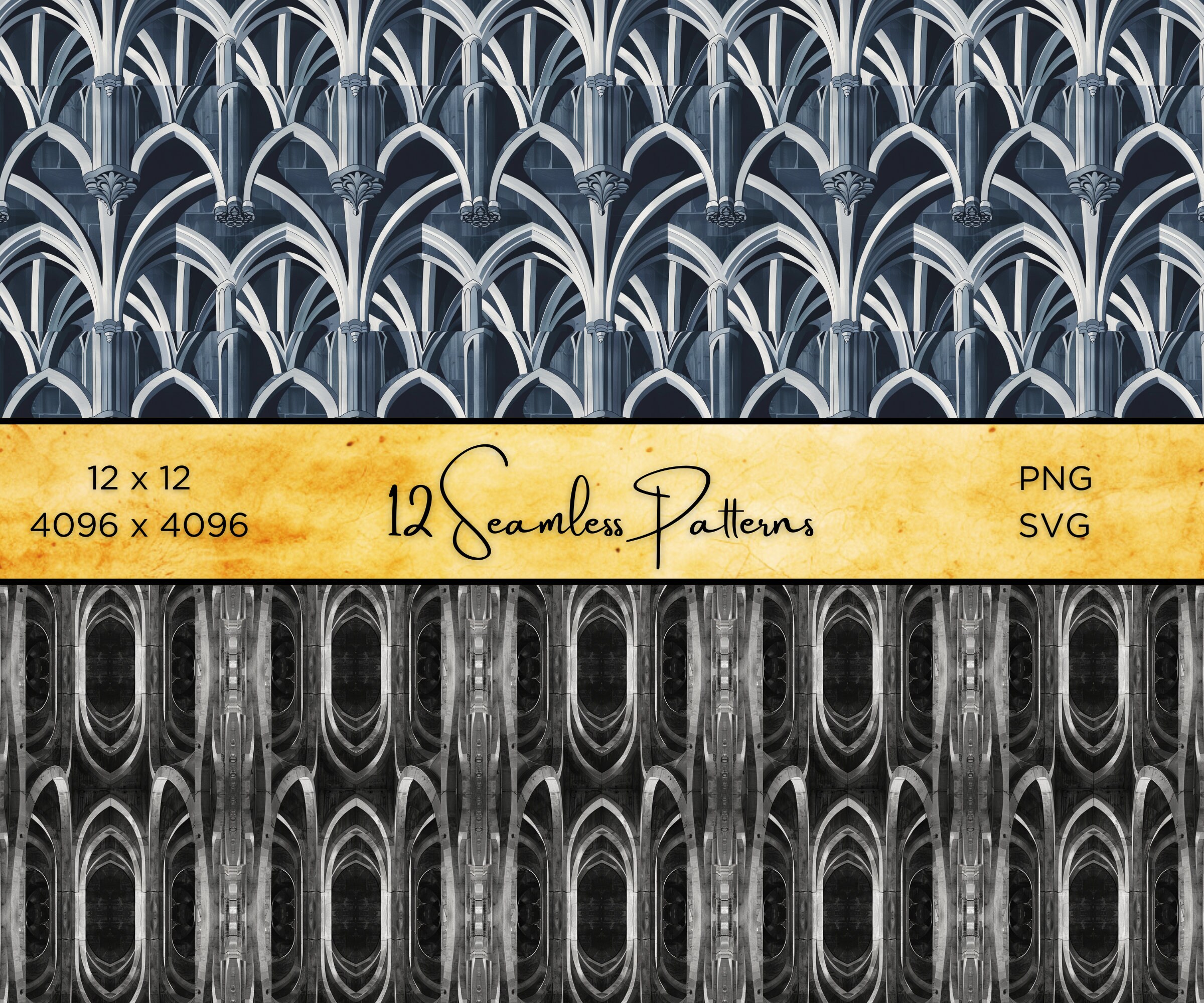 Gothic Cathedral Architecture Pattern Pack - Majestic Arches & Stone ...
