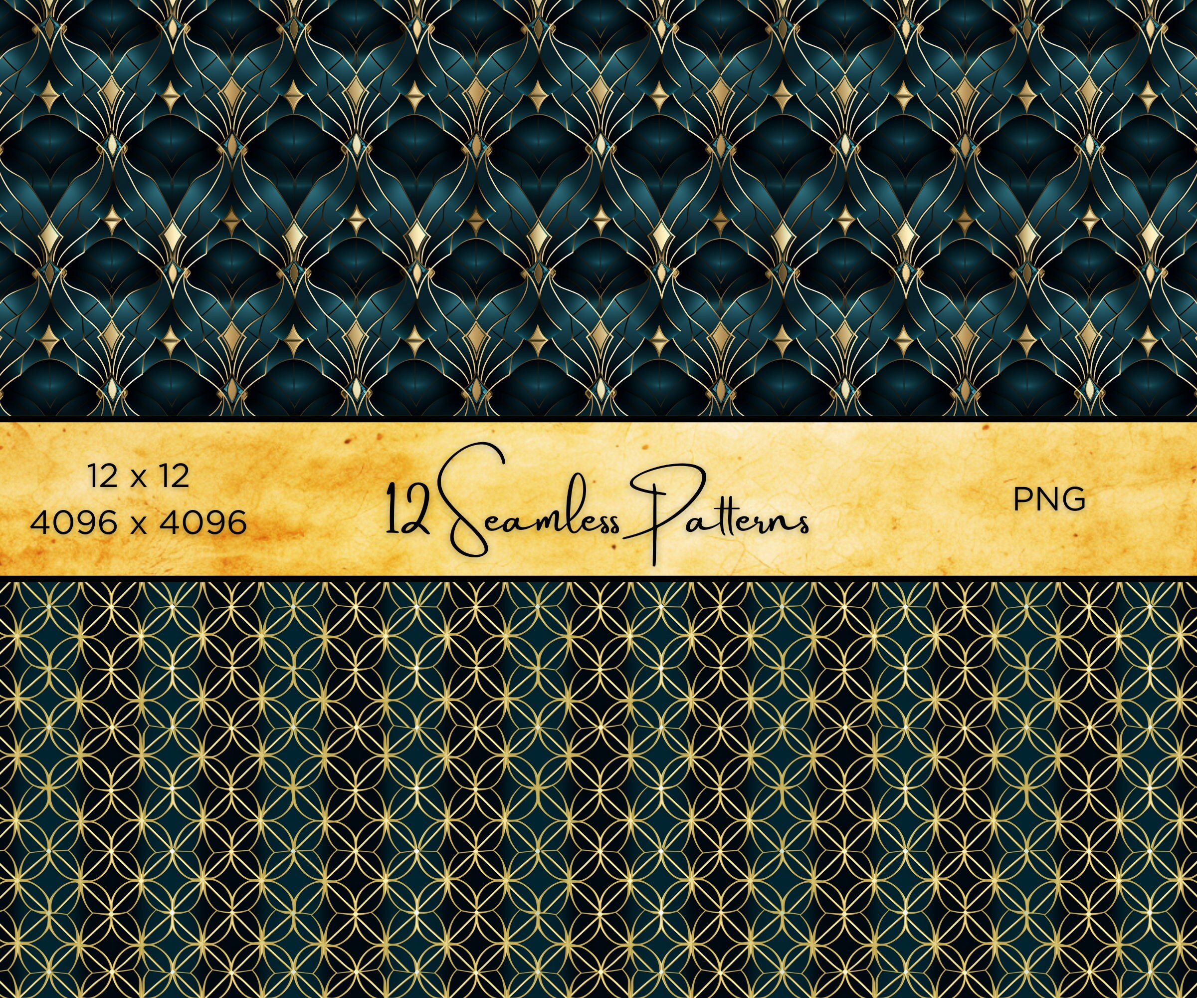 Art Deco Digital Patterns: Deco Gold Hexagon & Teardrop on Navy Blue ...