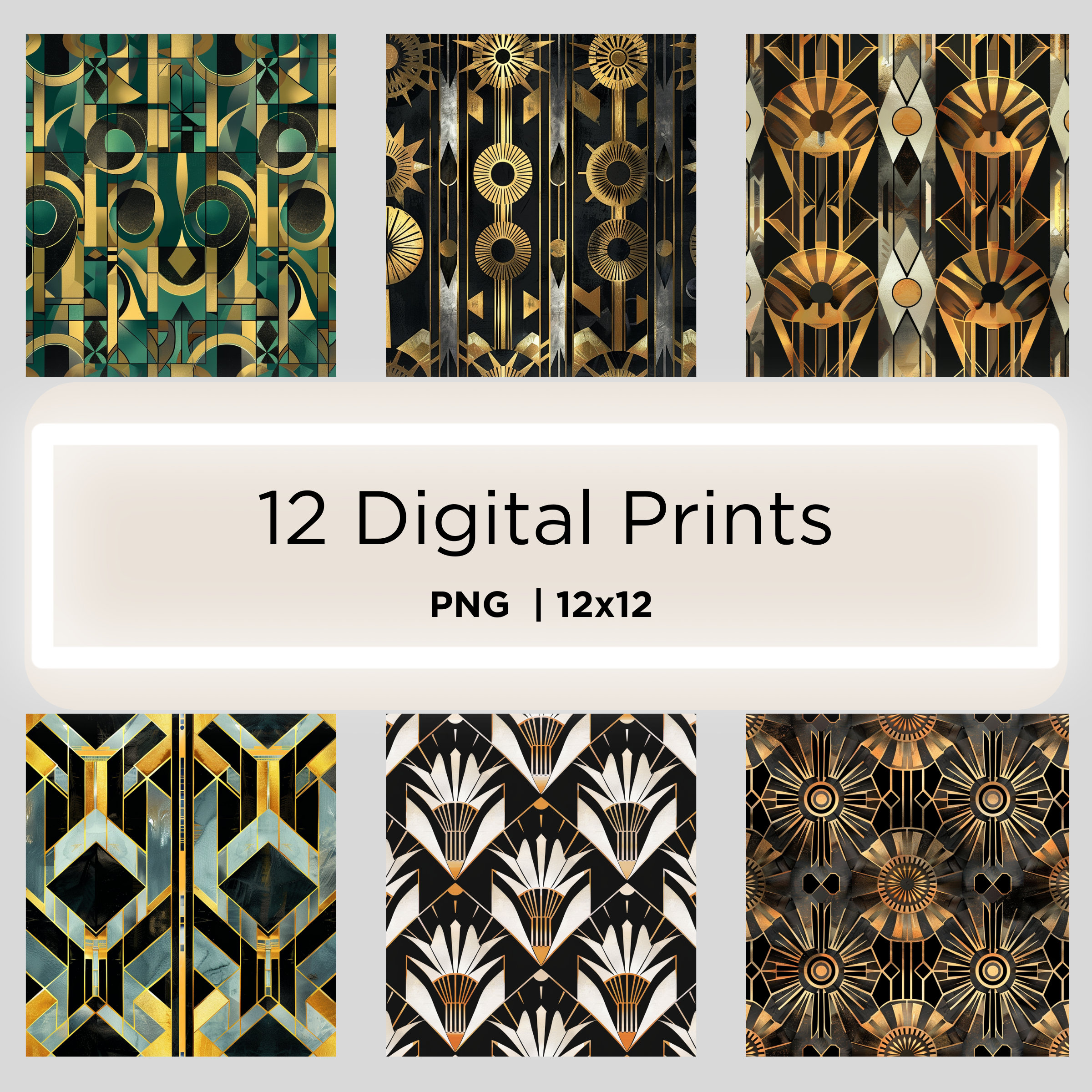 Metallic Deco Pattern Pack - 1920s-1930s Art Deco, Bold Geometric ...