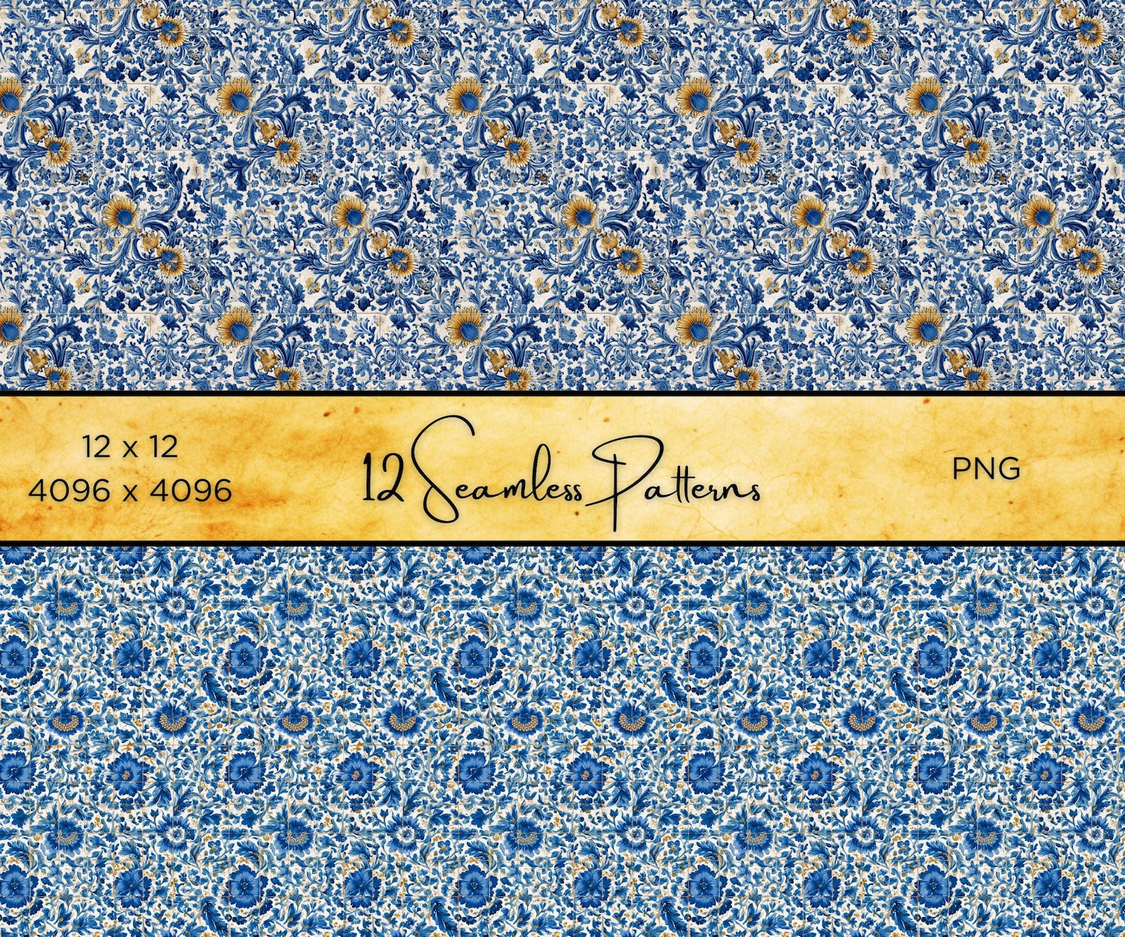 Traditional Portuguese Tile Pattern Pack – Blue Yellow Floral Fresco ...