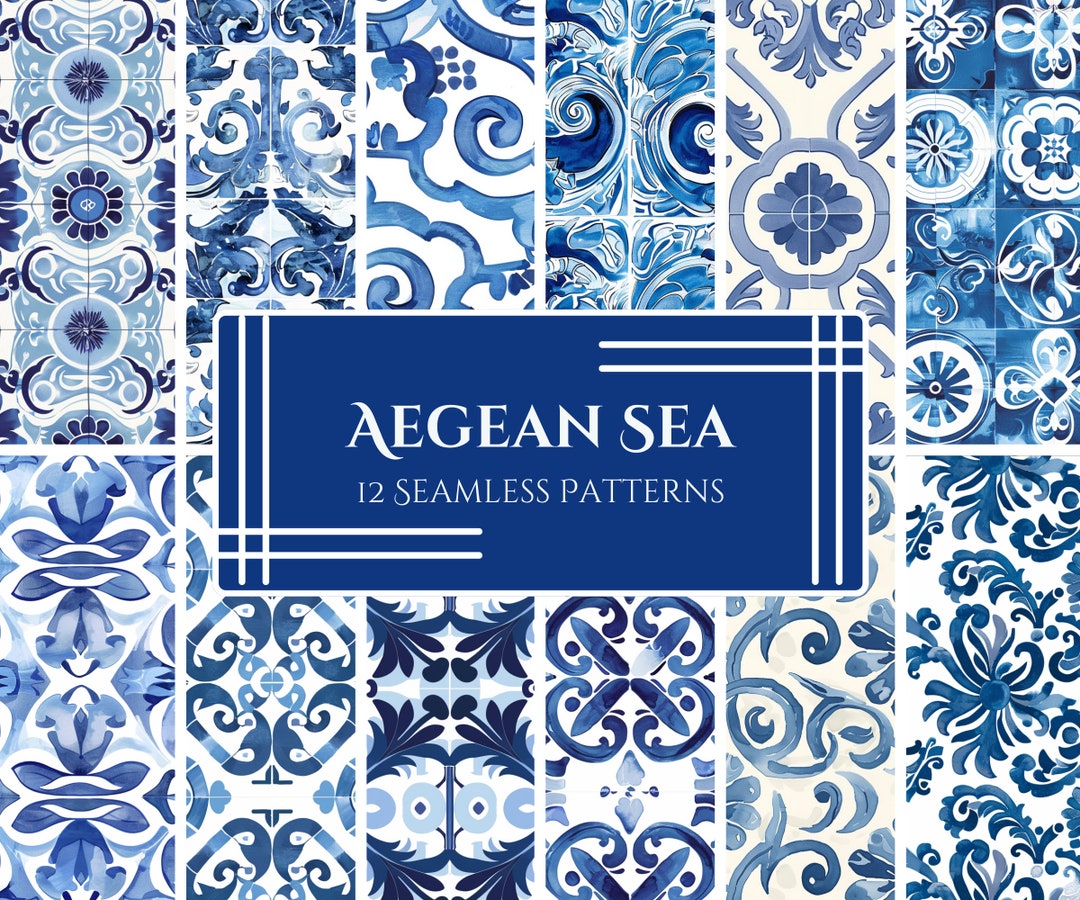 Aegean Sea Pattern Pack: Blue & White Greek Tile Designs (PNG) - Etsy