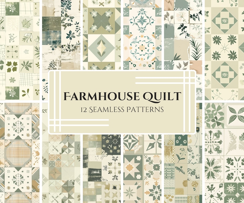 Farmhouse Quilt Pattern Pack: Rustic Botanical & Geometric Designs (PNG ...