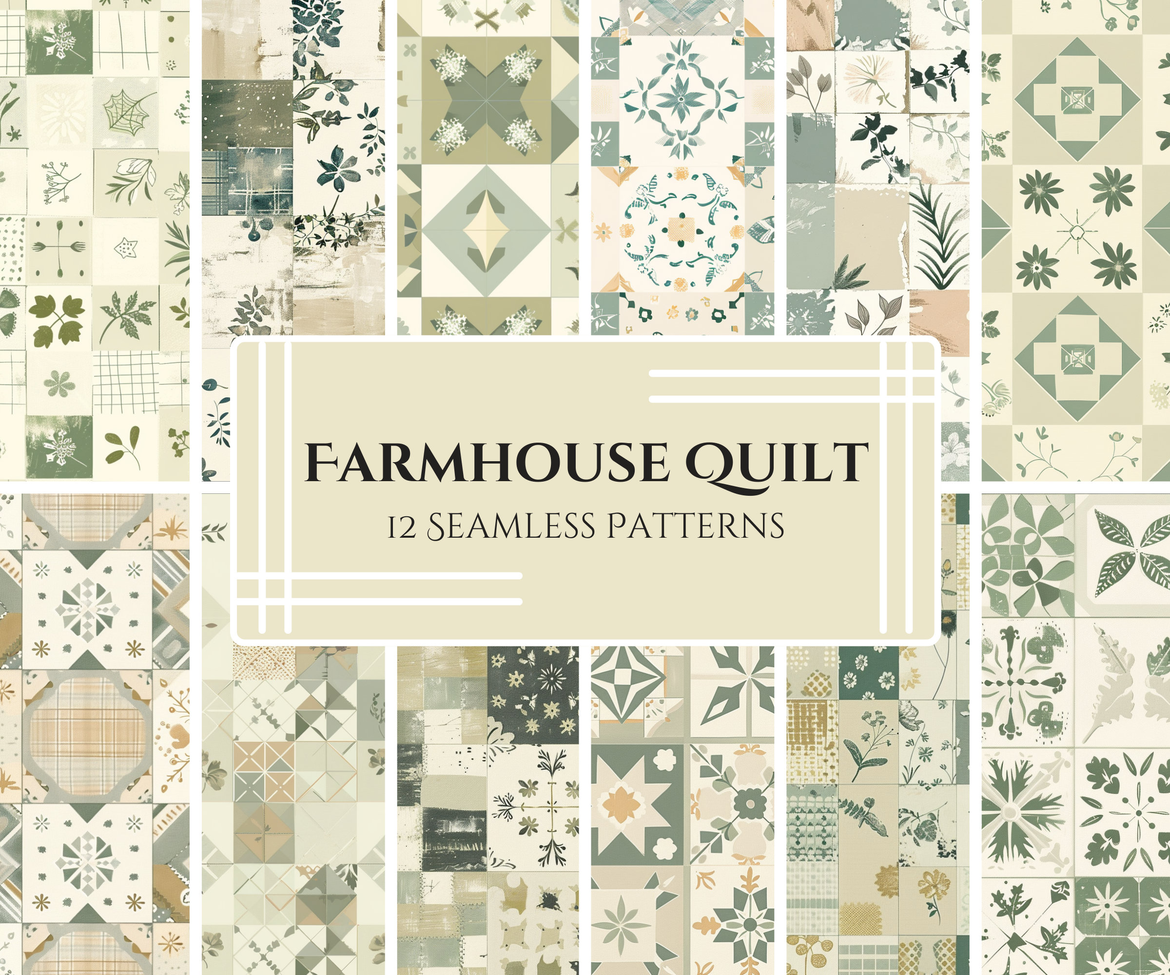 Farmhouse Quilt Pattern Pack: Rustic Botanical & Geometric Designs (PNG ...