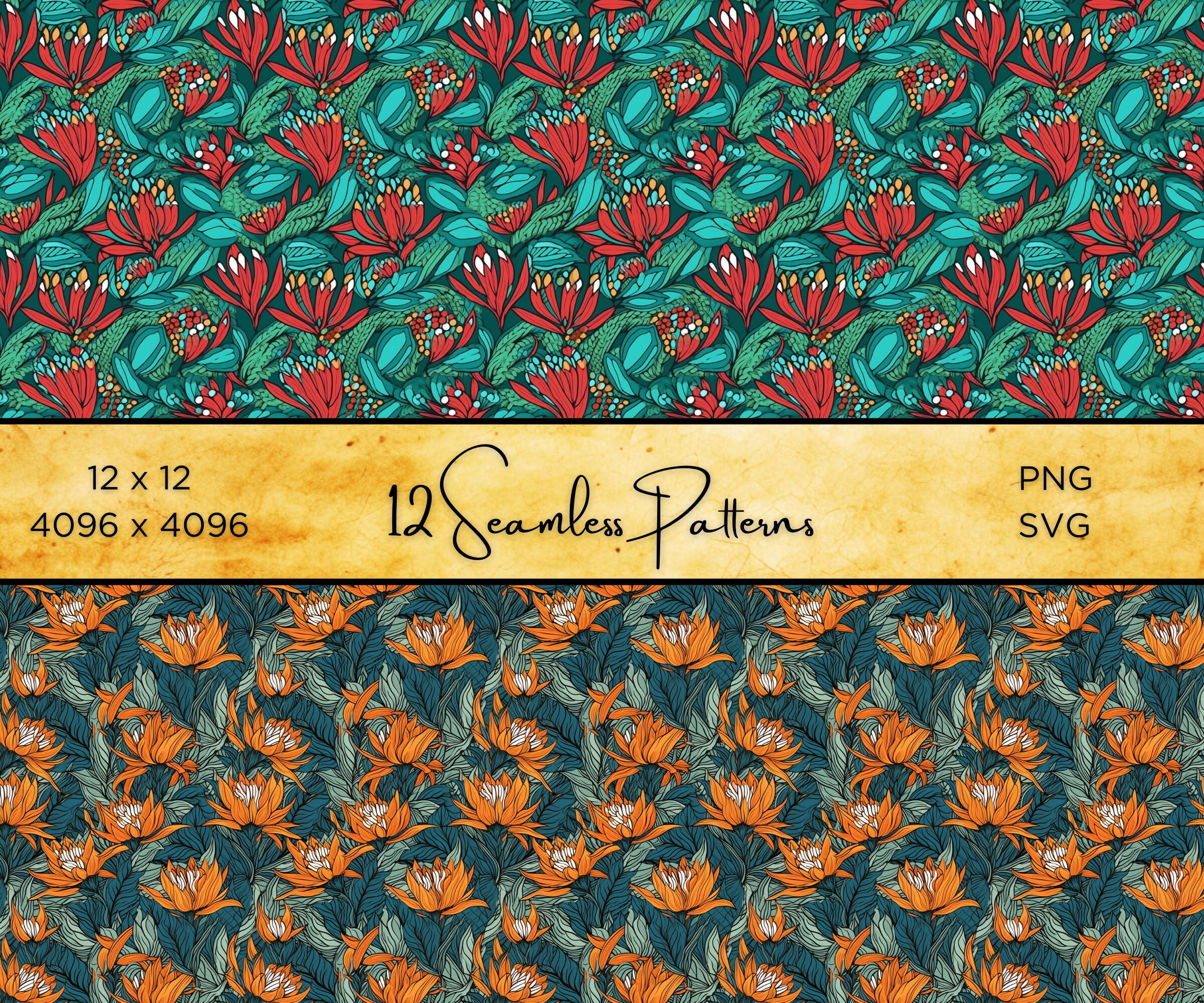 African Floral Pattern Pack 12 Vibrant PNG Format Digital Papers ...
