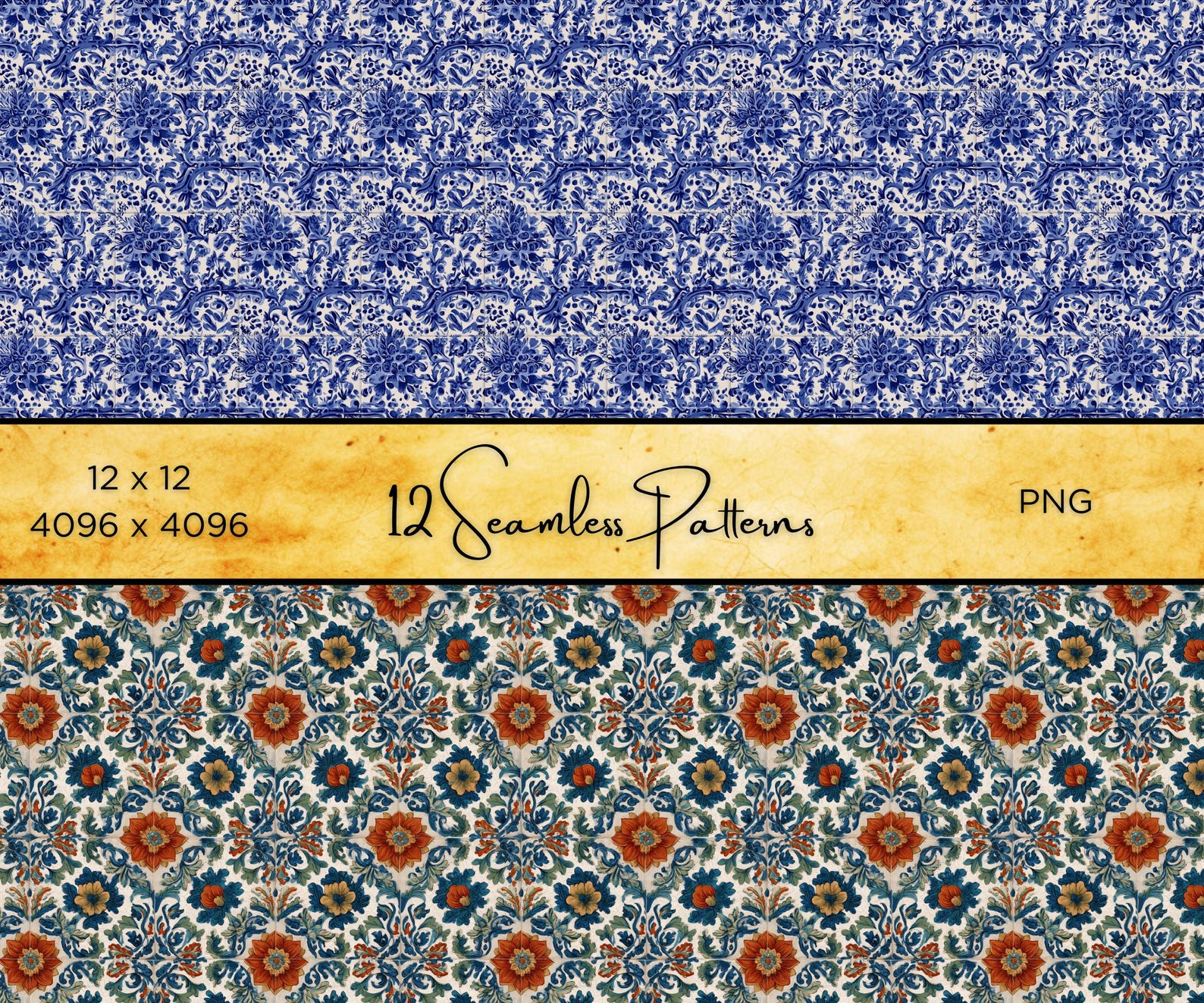 Traditional Portuguese Tile Pattern Pack – Blue Yellow Floral Fresco ...