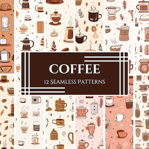 Coffee Doodle Patterns | Cozy Café Vibes | 12 Cute Coffee Cup and Bean ...