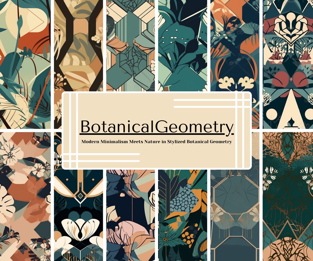 Stylized Botanical Geometry Patterns, Simplified Art Nouveau Designs ...