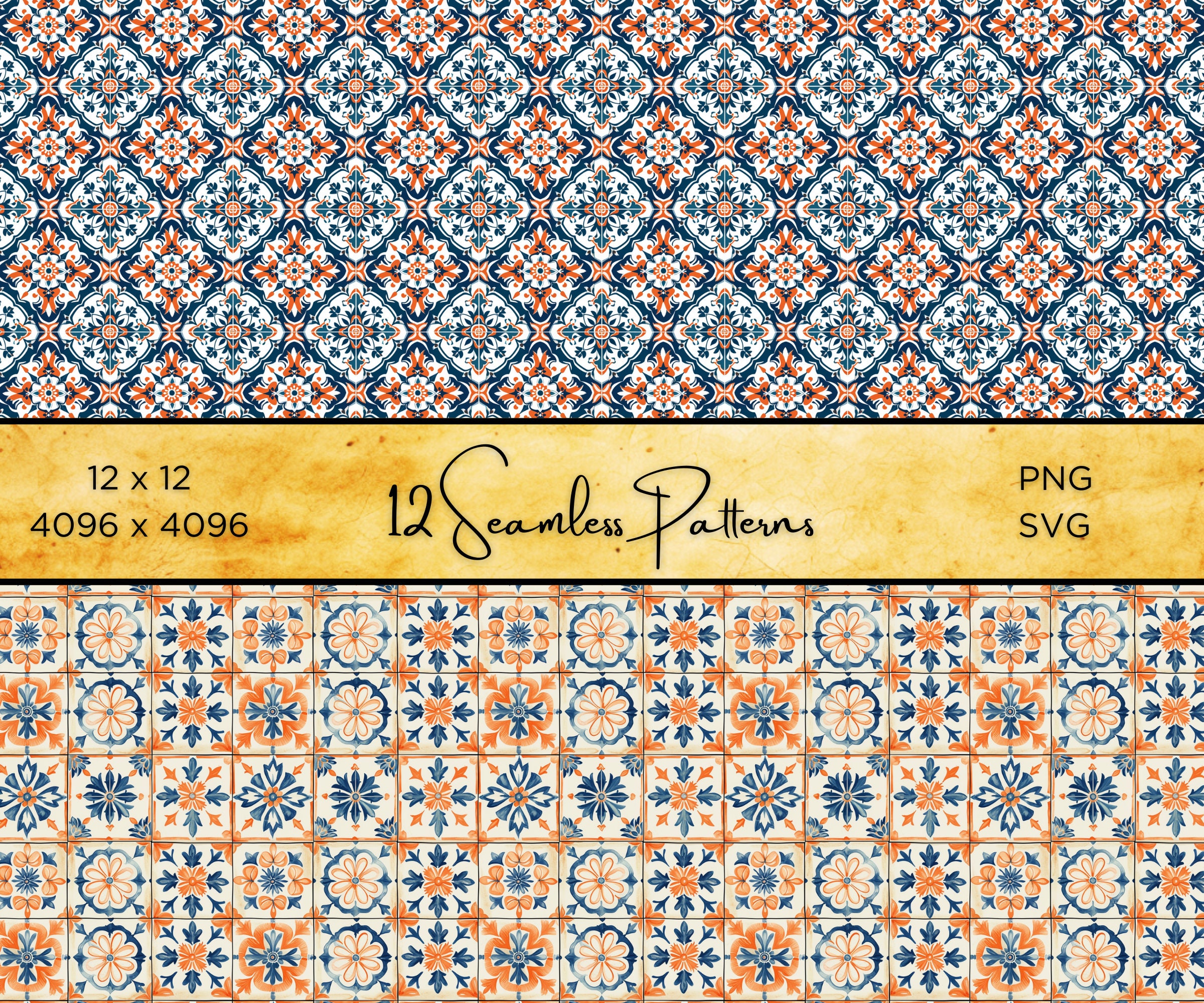 Vintage Mediterranean Tile Patterns: Spanish Azulejo Digital Paper (PNG ...