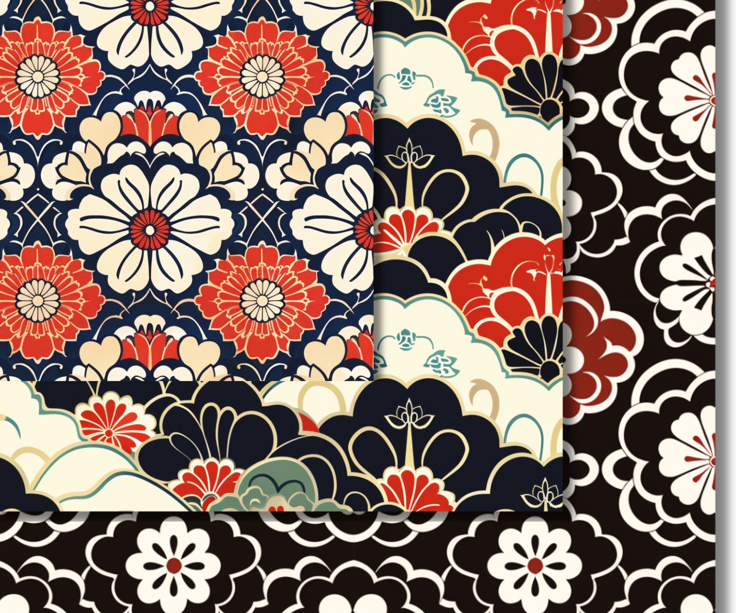 Japanese Floral Digital Patterns Pack Traditional Asian-inspired ...