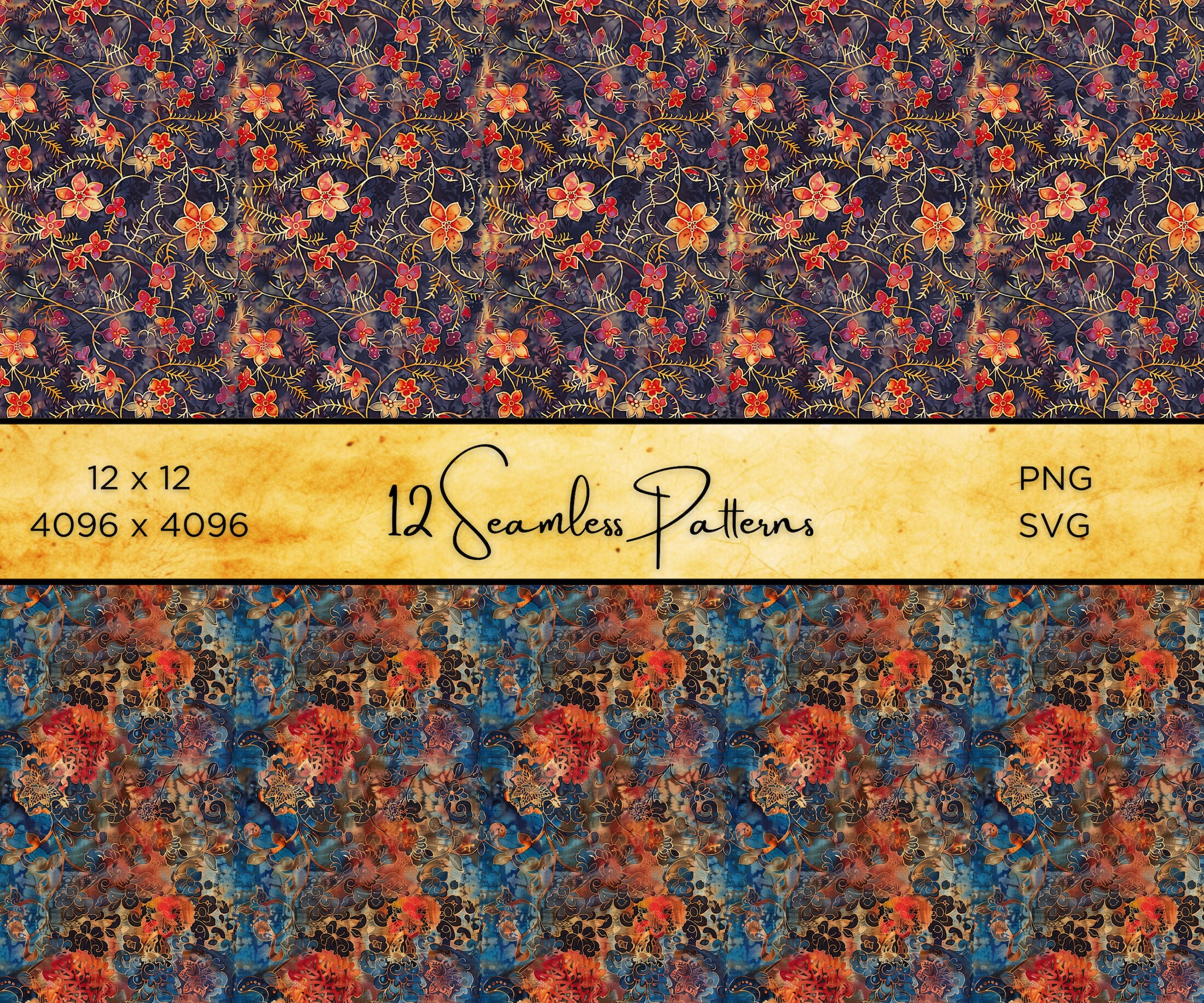 Southeast Asian Batik Digital Pattern Pack Wax-resist Technique Floral ...