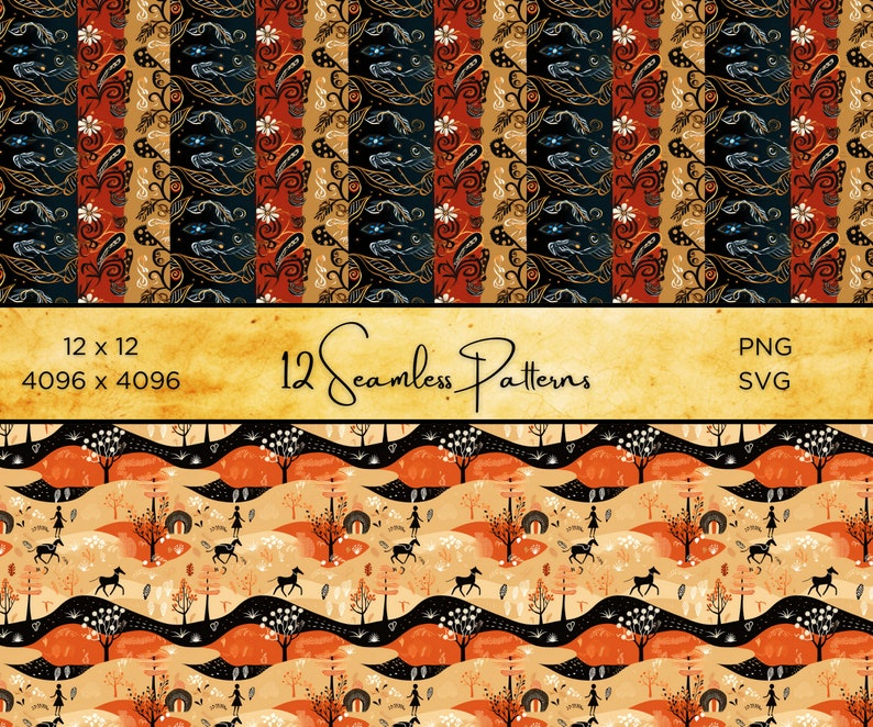 Fulani Voyage Floral & Tribal Pattern Pack - Earthy Tones Digital Paper ...