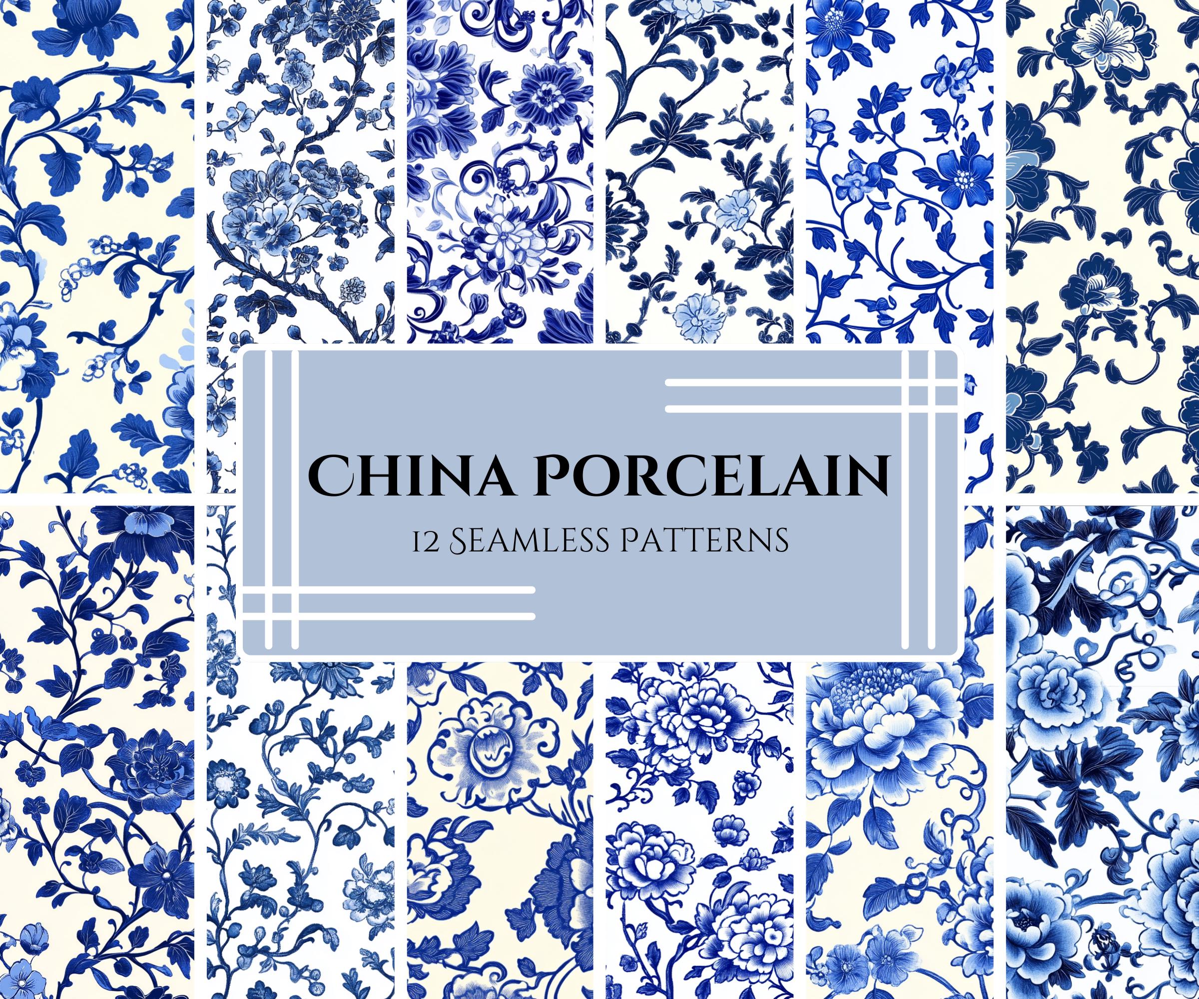 Blue & White Floral Pattern Pack: Chinoiserie Porcelain Designs (PNG ...