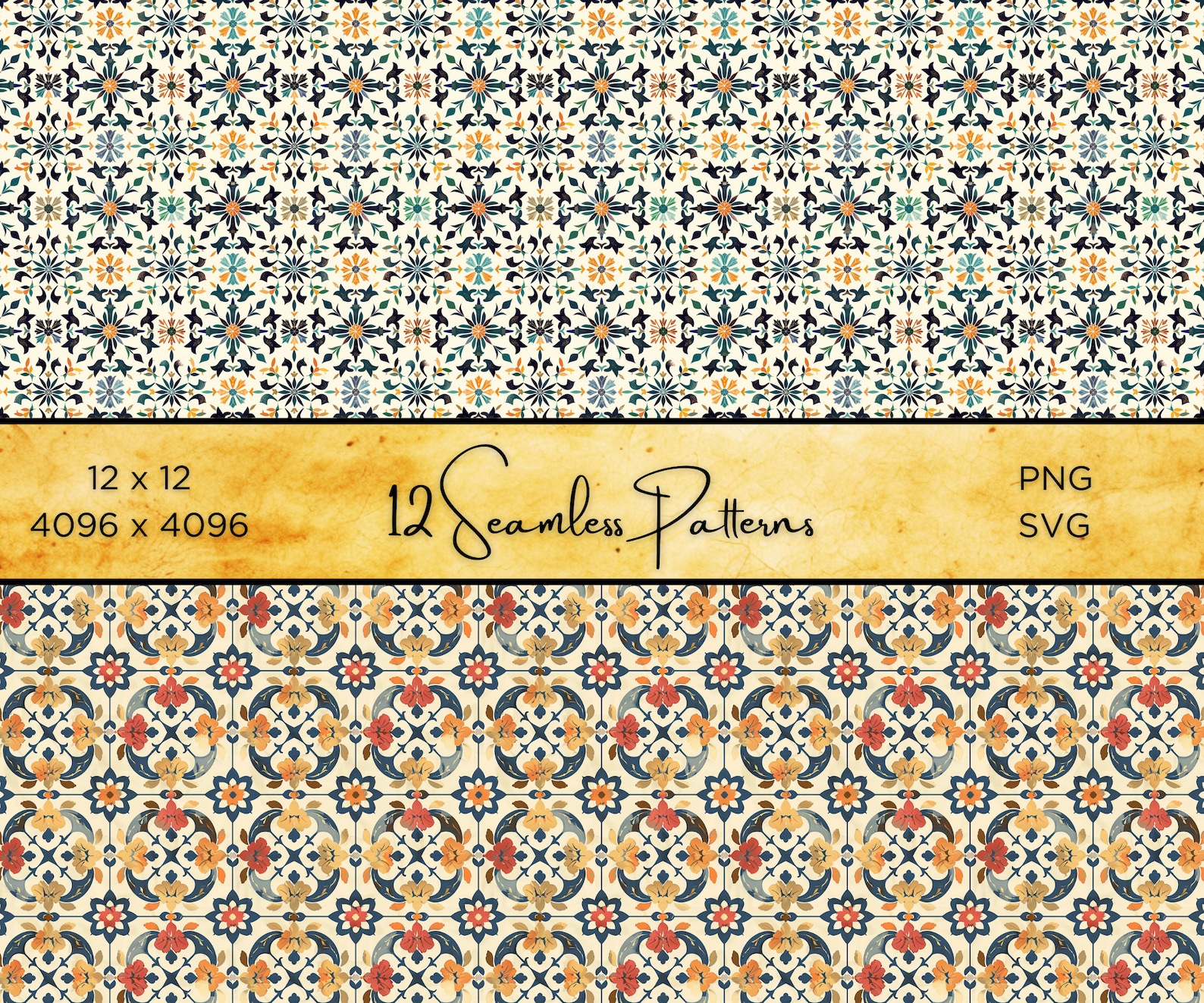 Andalusian Tile Pattern Pack: Floral & Arabic Motifs (PNG) - Etsy