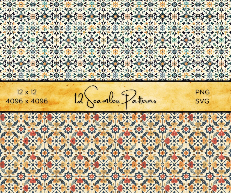 Andalusian Tile Pattern Pack: Floral & Arabic Motifs (PNG) - Etsy