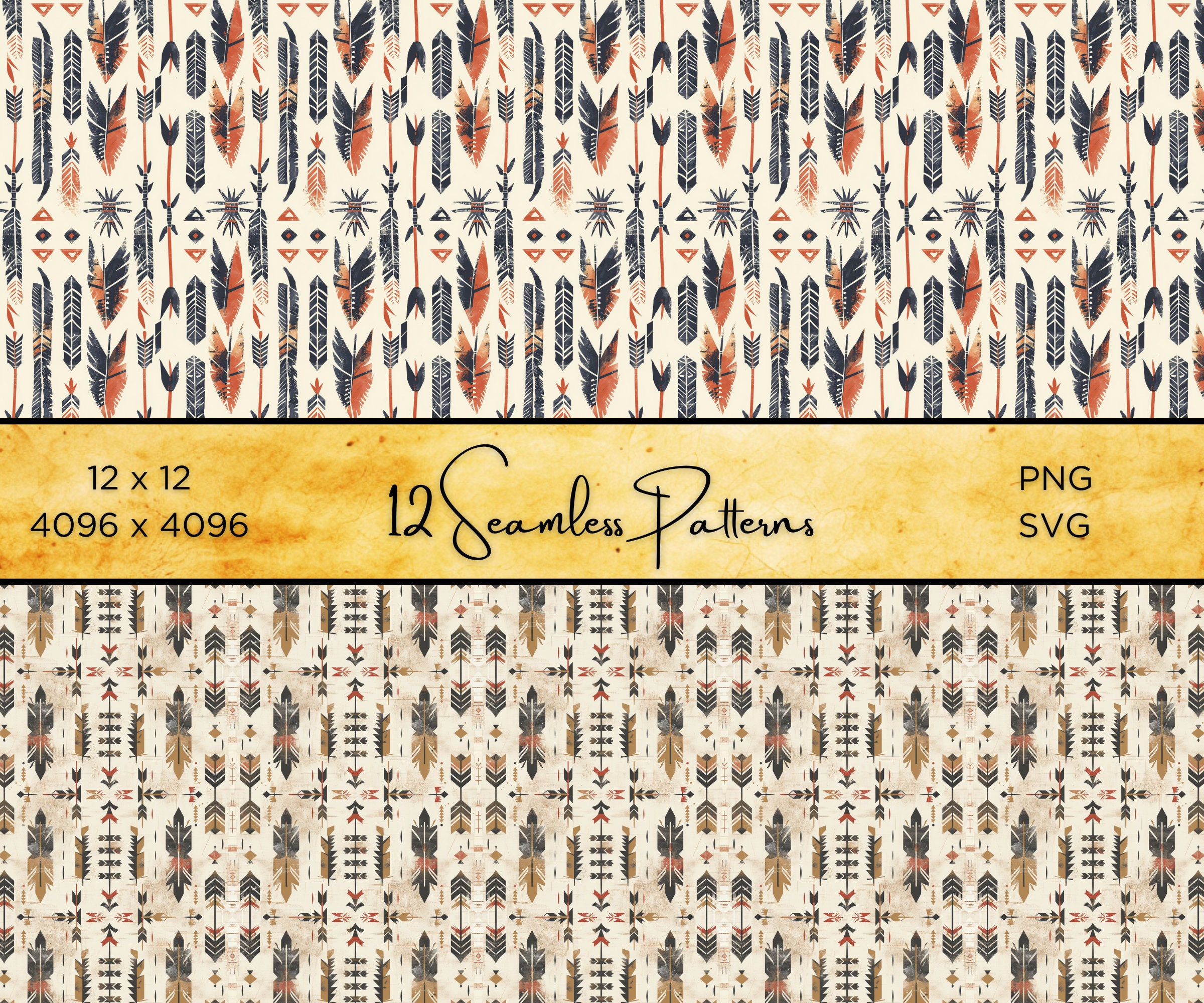 Tribal Totem Vector Patterns Native Shapes Bundle, Boho Feather & Arrow ...