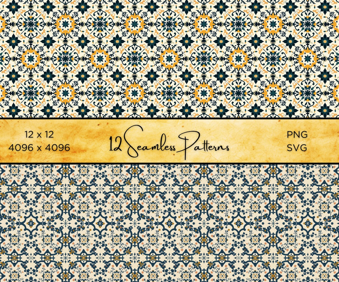 Andalusian Tile Pattern Pack: Floral & Arabic Motifs (PNG) - Etsy