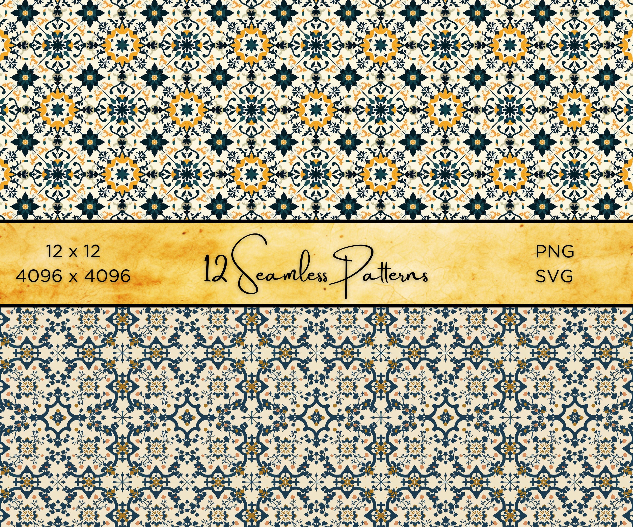 Andalusian Tile Pattern Pack: Floral & Arabic Motifs (PNG) - Etsy