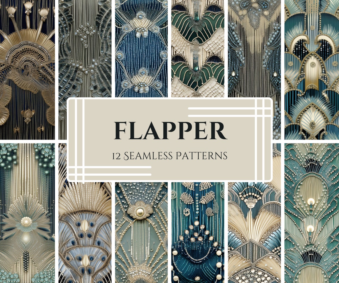 Flapper Elegance: Art Deco Patterns, Beaded Fringes & Fan Motifs on ...