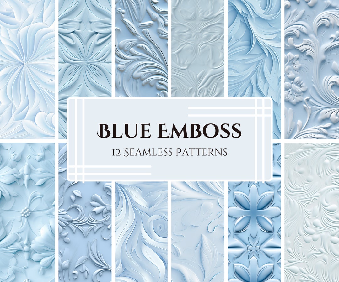 Luxurious Light Blue Baroque Patterns Pack - Elegant Embossed 3D Floral ...