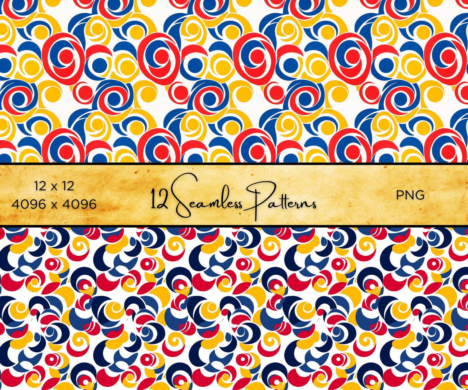 Tricolor Sam-taegeuk Pattern Pack | Swirling Red, Blue, Yellow Circular ...