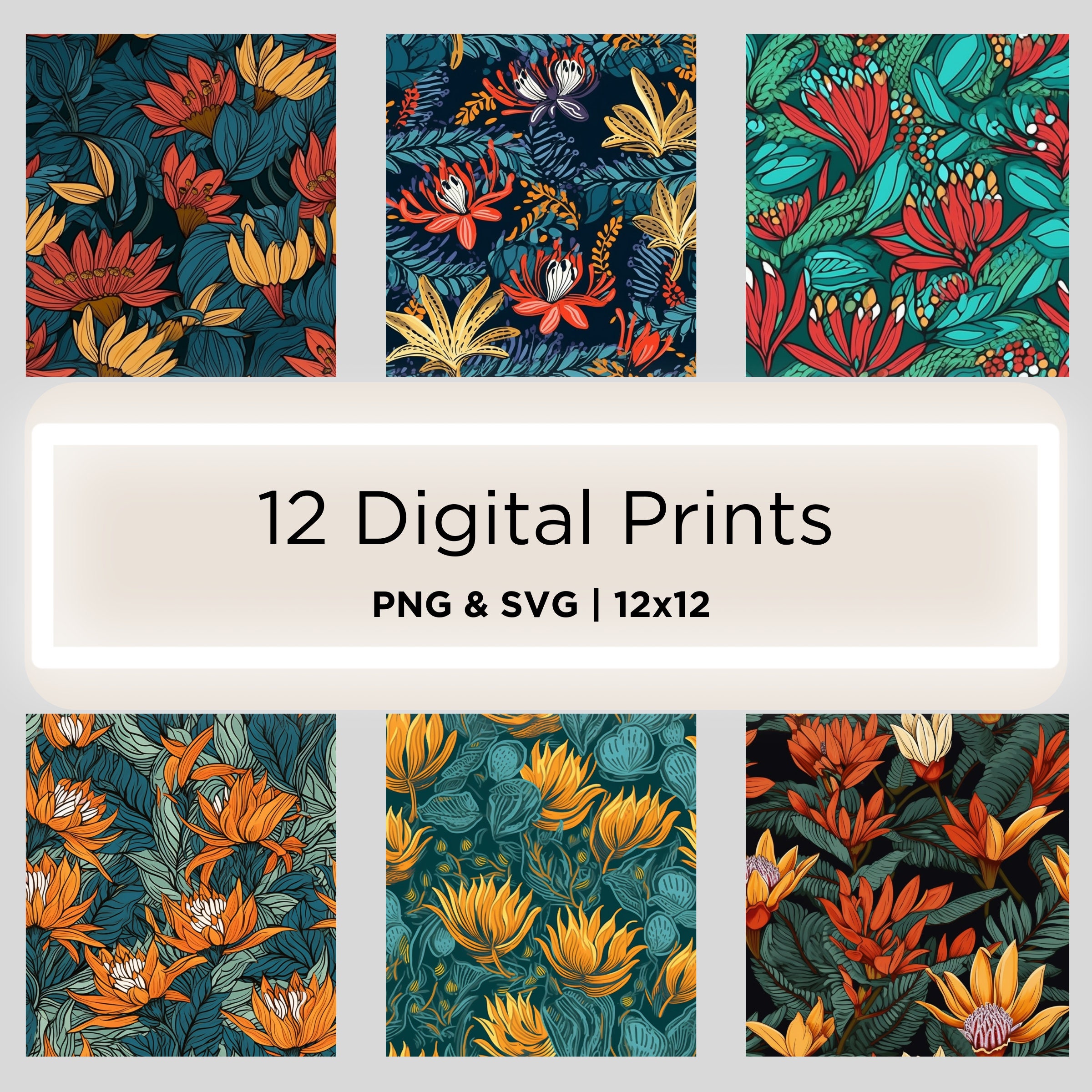 African Floral Pattern Pack 12 Vibrant PNG Format Digital Papers ...