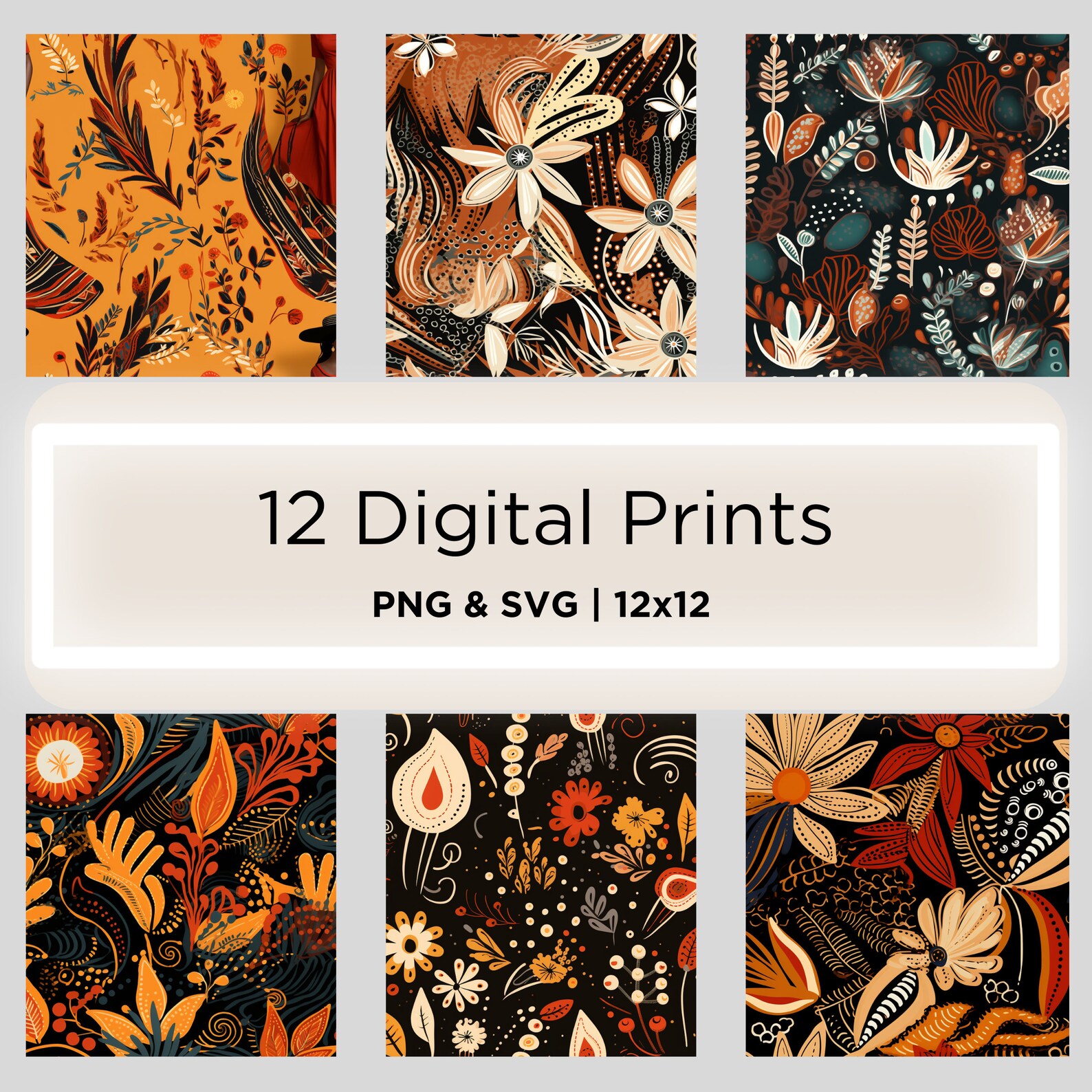 Fulani Voyage Floral & Tribal Pattern Pack - Earthy Tones Digital Paper ...