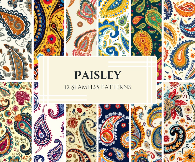 Boho-chic Indian Paisley Patterns - Modern Color Palette - Digital Download PNG - Ethnic Textile ...