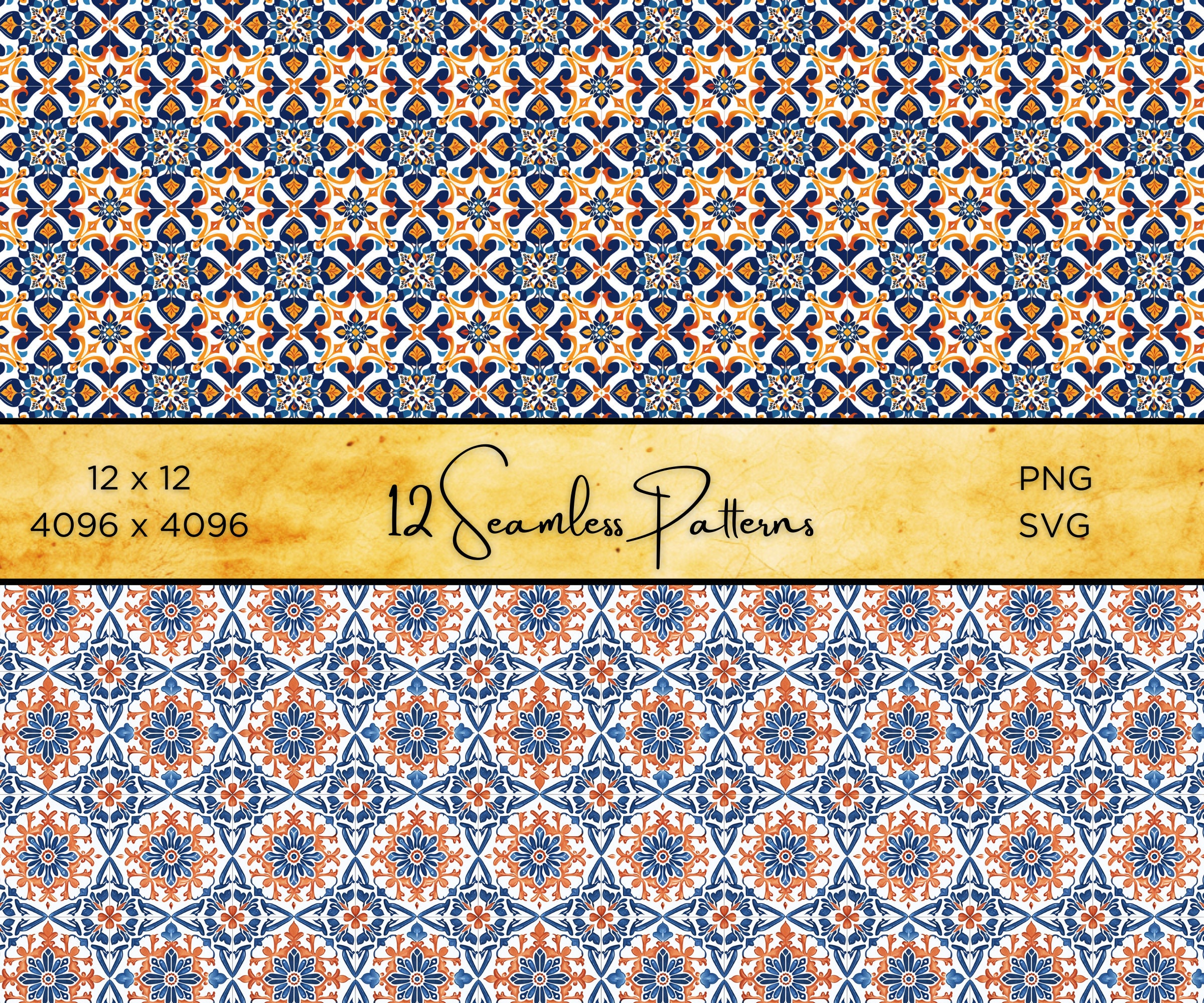 Vintage Mediterranean Tile Patterns: Spanish Azulejo Digital Paper (PNG ...