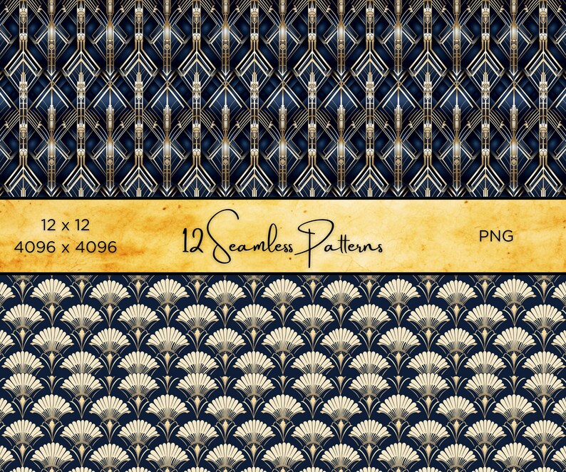 Luxurious Geometric Art Deco Wallpaper Pattern Pack Navy Blue, Cream ...