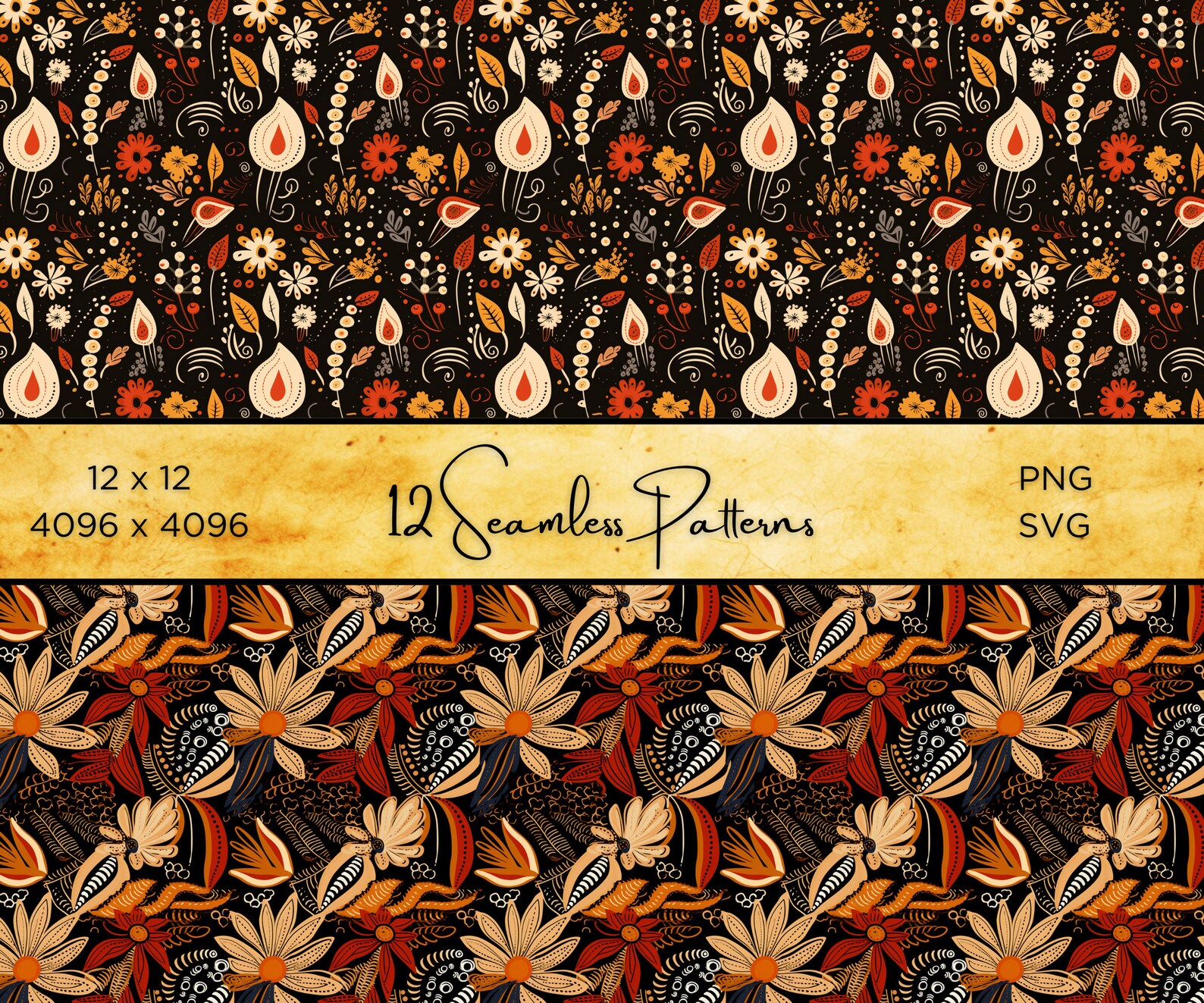 Fulani Voyage Floral & Tribal Pattern Pack - Earthy Tones Digital Paper ...