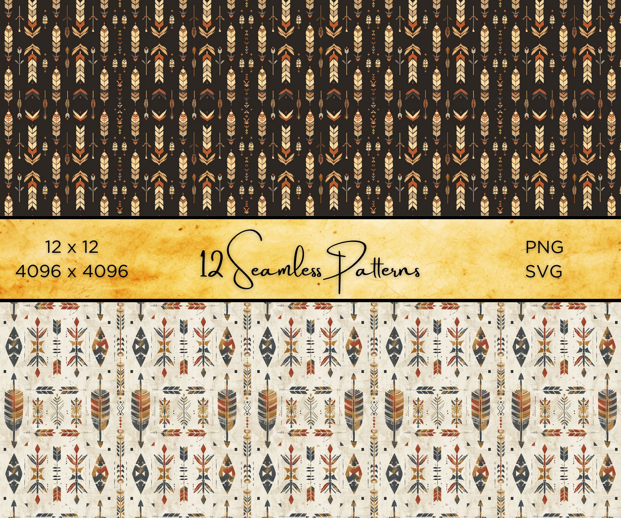 Tribal Totem Vector Patterns Native Shapes Bundle, Boho Feather & Arrow ...