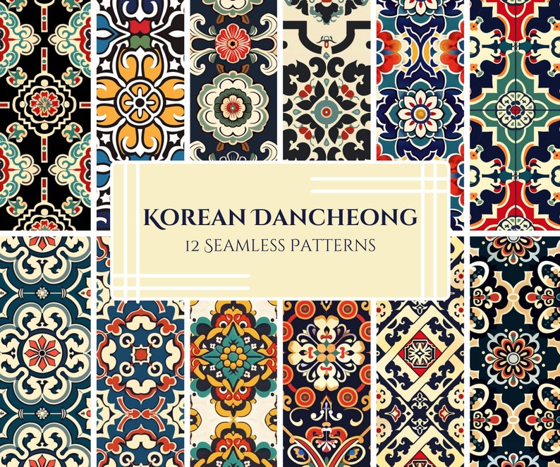 Korean Dancheong Pattern Pack: Floral & Geometric Designs (digital ...