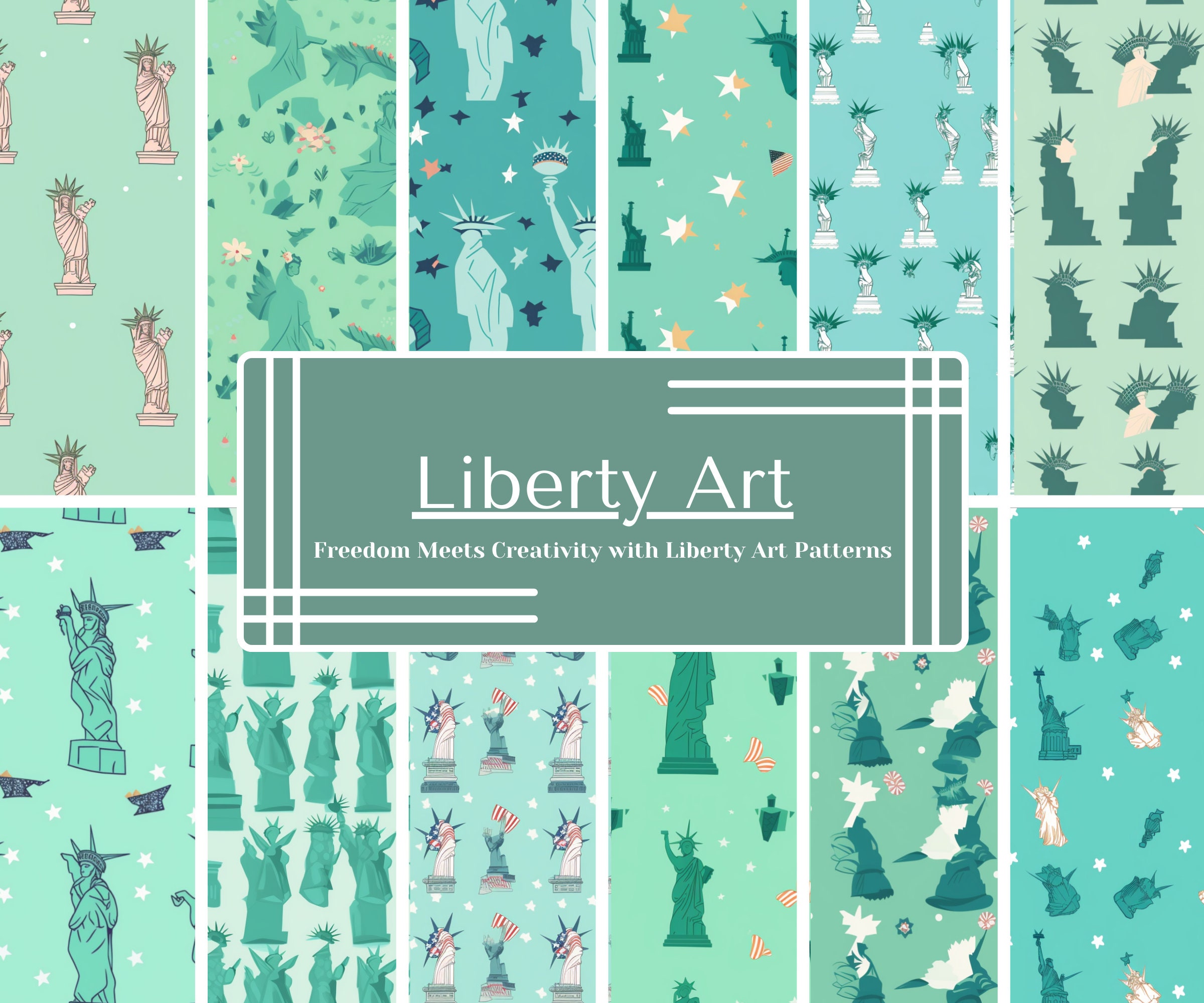 Statue of Liberty Patterns: 12 Seamless, Abstract Eye-catching Digital ...