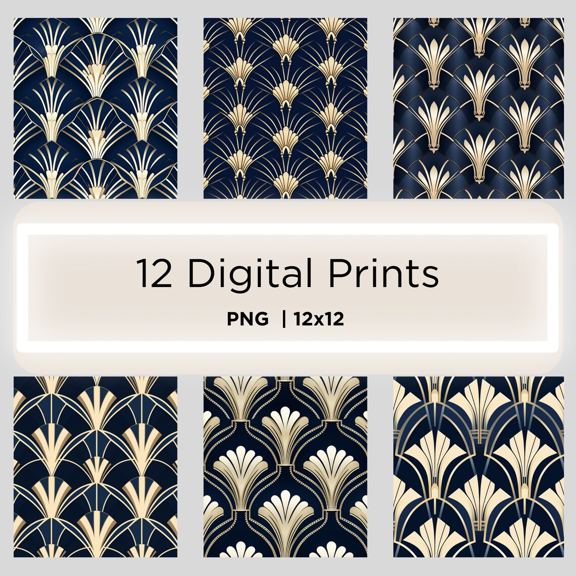 Luxurious Geometric Art Deco Wallpaper Pattern Pack Navy Blue, Cream ...