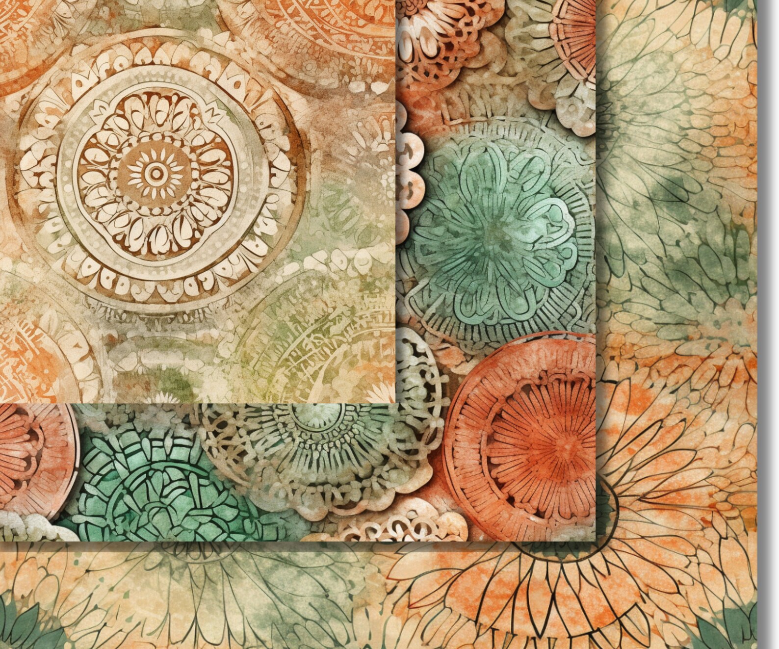 Boho-chic Mandala Digital Patterns Pack - 12 Unique Earthy Toned ...