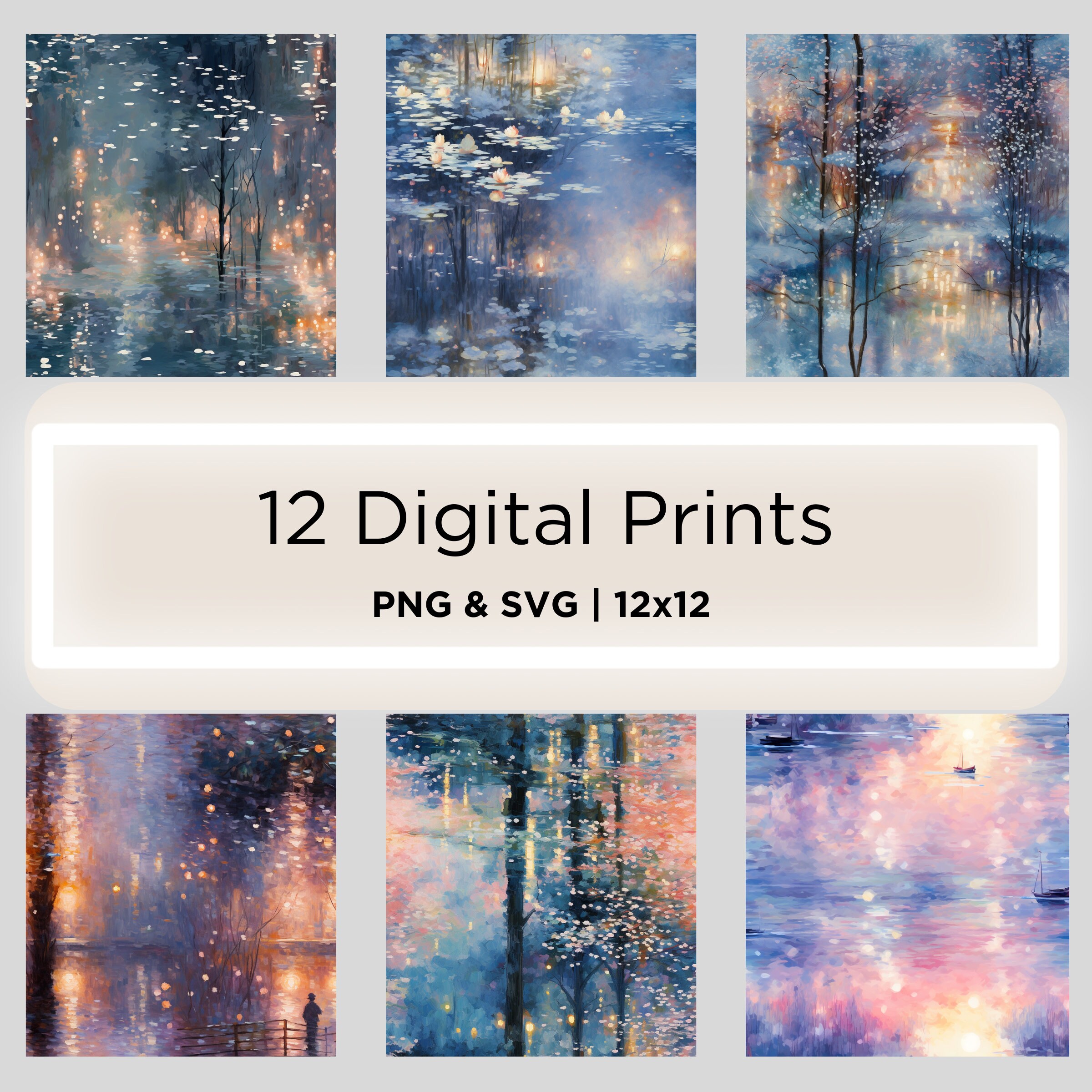 Impressionist Holiday Light Patterns - Monet Style Winter Digital Paper ...