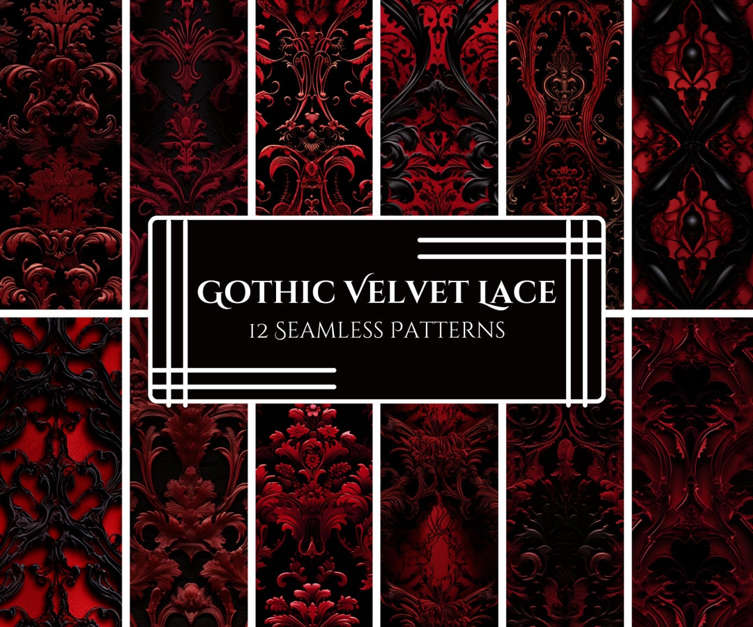 Victorian Gothic Lace Digital Patterns - Luxurious Red and Black Velvet ...