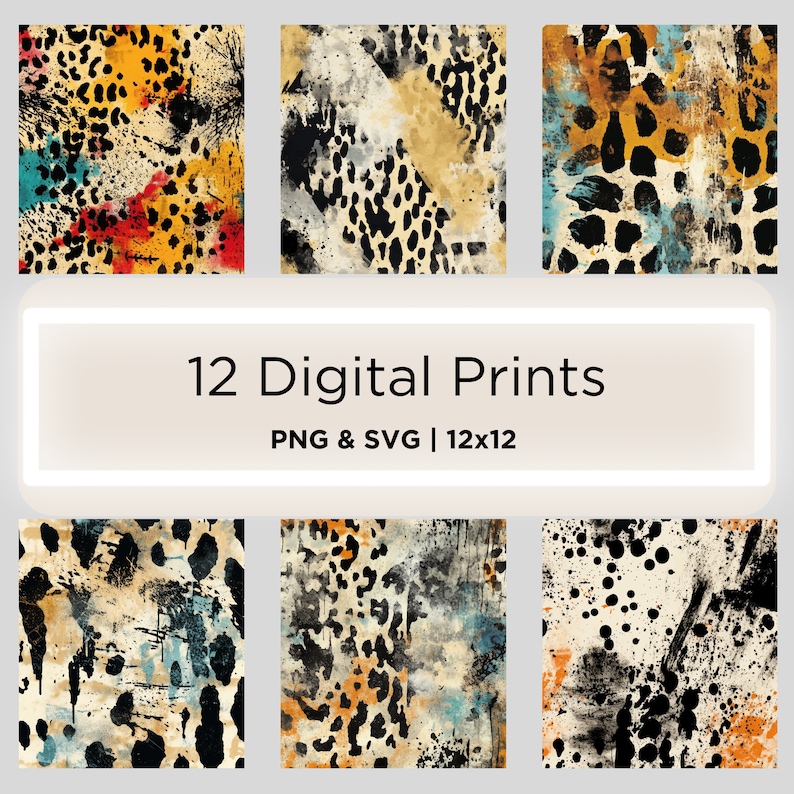Indie Sleaze Leopard Grunge Pattern Pack, Distressed Texture Digital ...