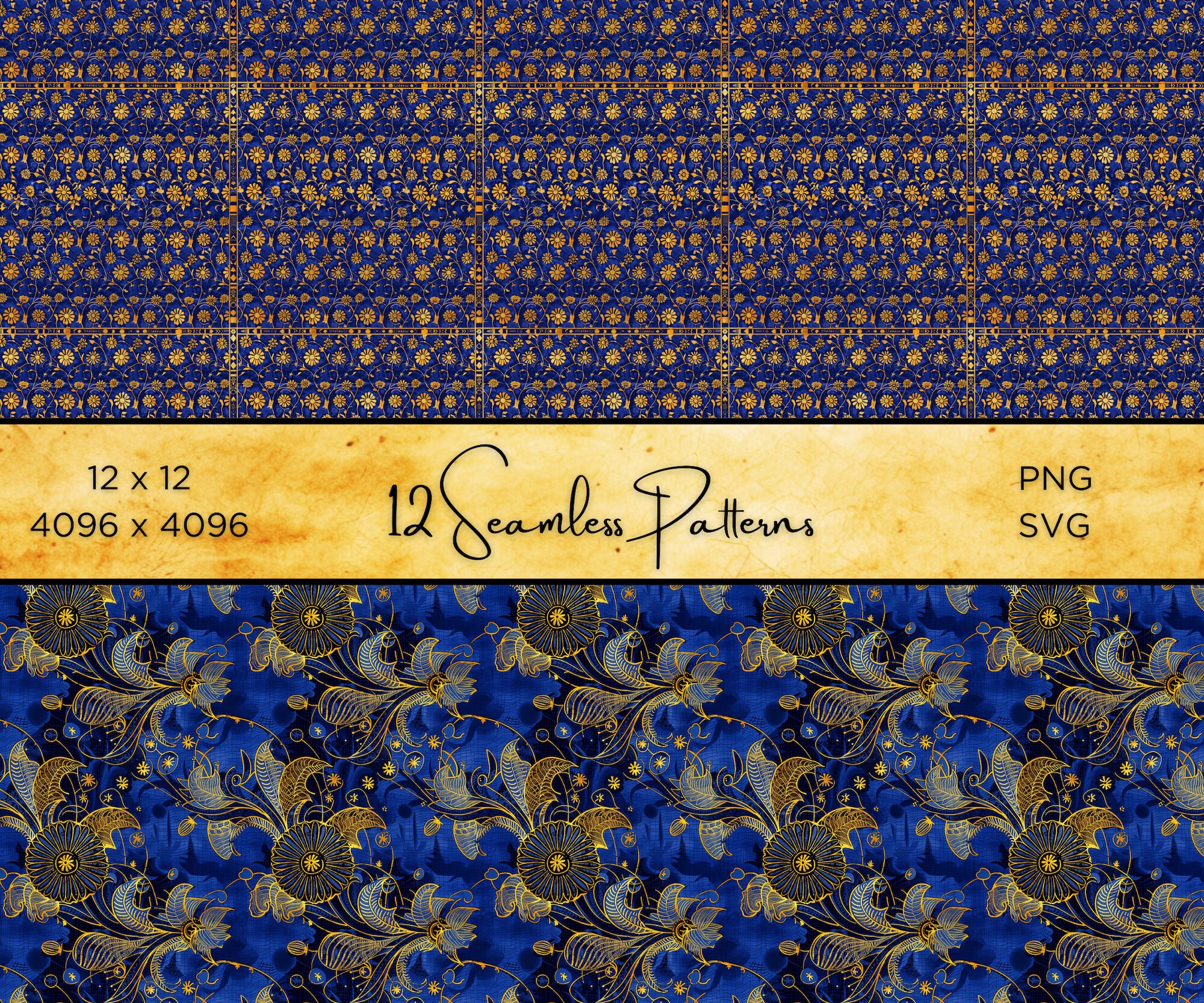Luxurious Royal Blue and Gold Floral Ankara Pattern Pack Mandingo ...
