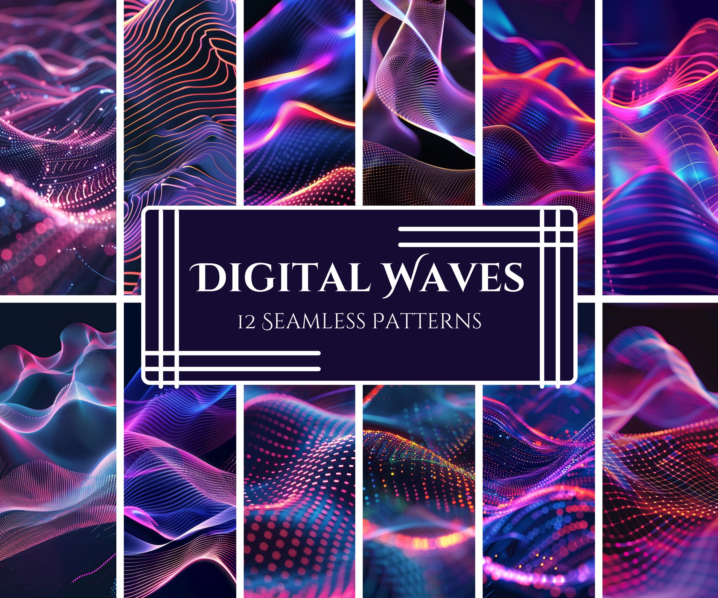 Digital Wave Patterns Pack – Futuristic Neon Lines & Data Flow ...