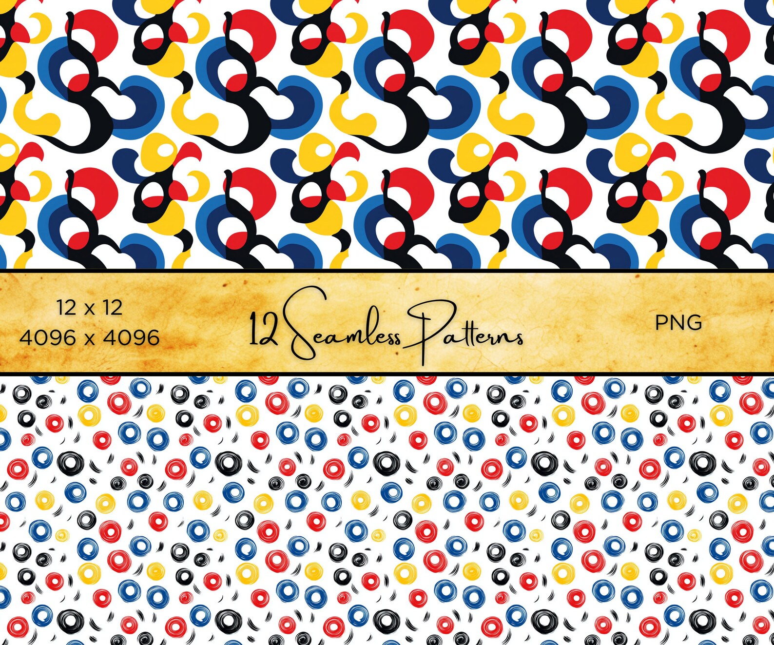 Tricolor Sam-taegeuk Pattern Pack | Swirling Red, Blue, Yellow Circular ...