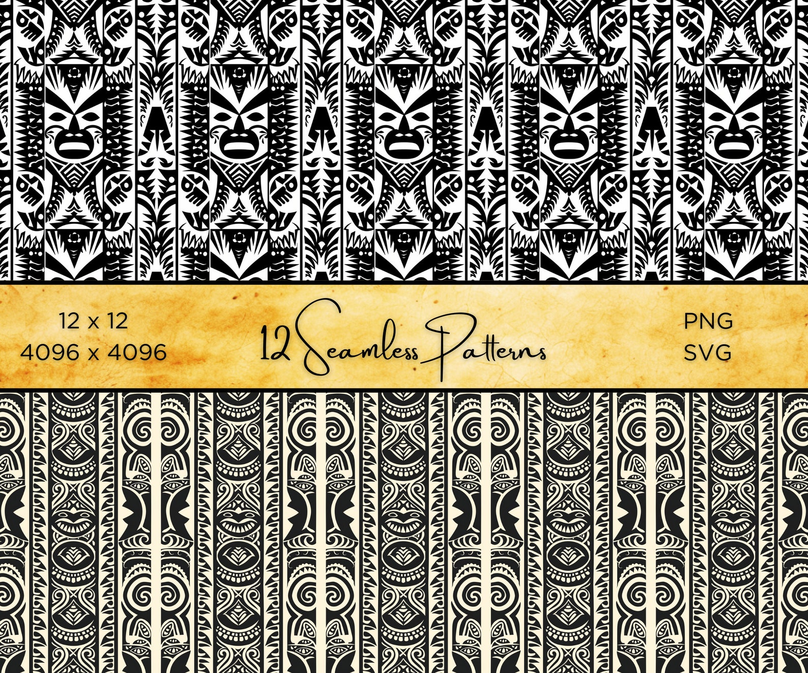 Polynesian Tribal Pattern Pack: Oceanic Art, PNG Files (digital ...