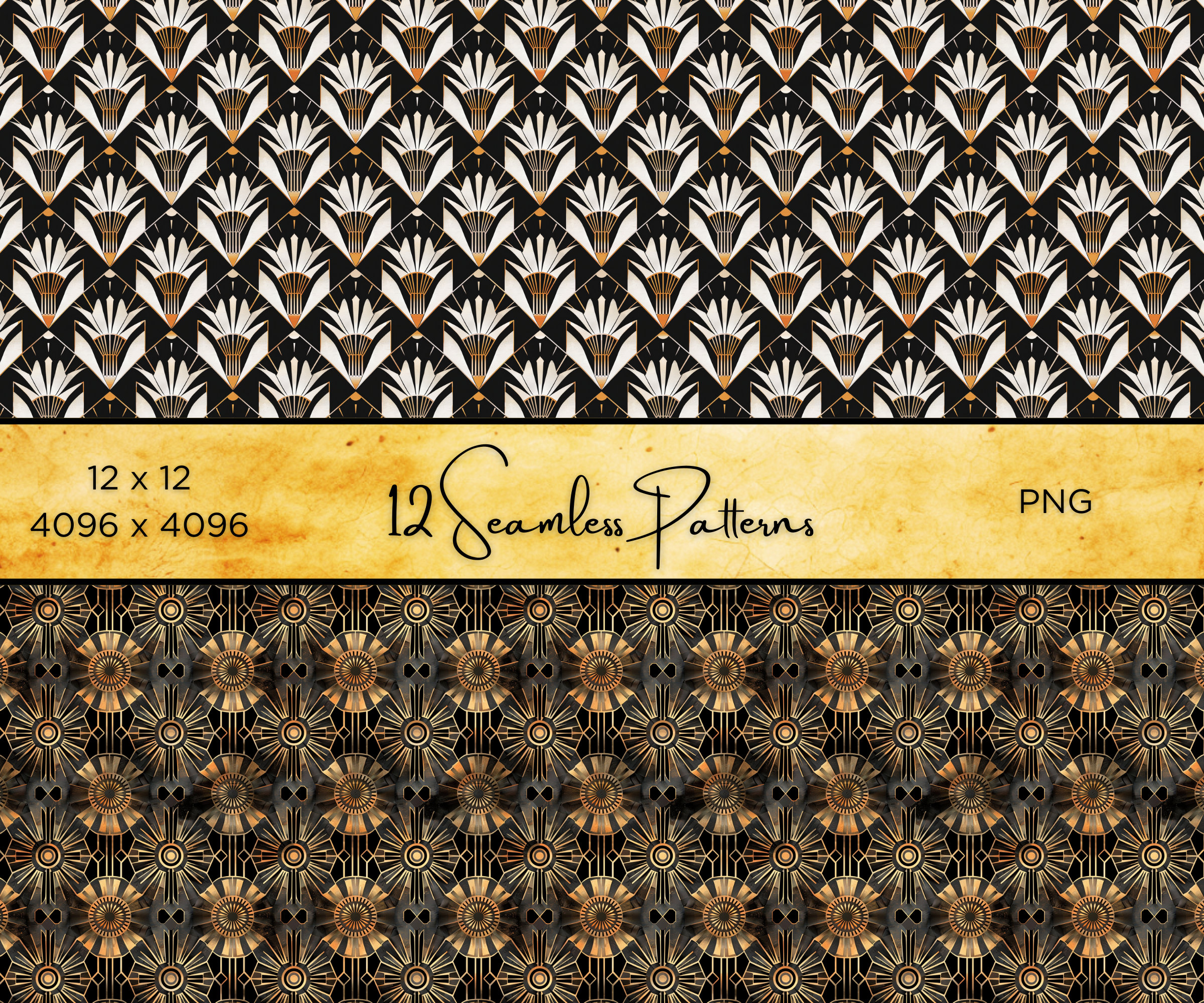 Metallic Deco Pattern Pack - 1920s-1930s Art Deco, Bold Geometric ...