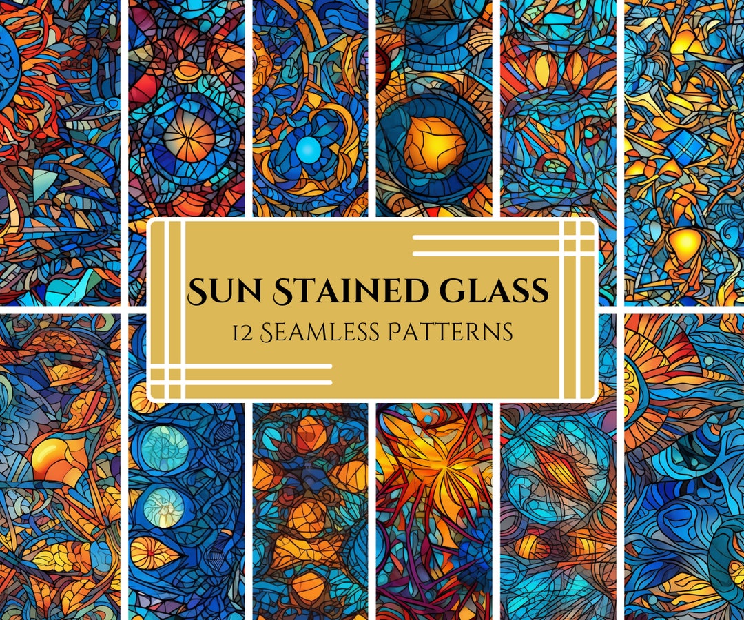 Intricate Sun Digital Patterns - Pack of 12 Stained Glass Inspired ...